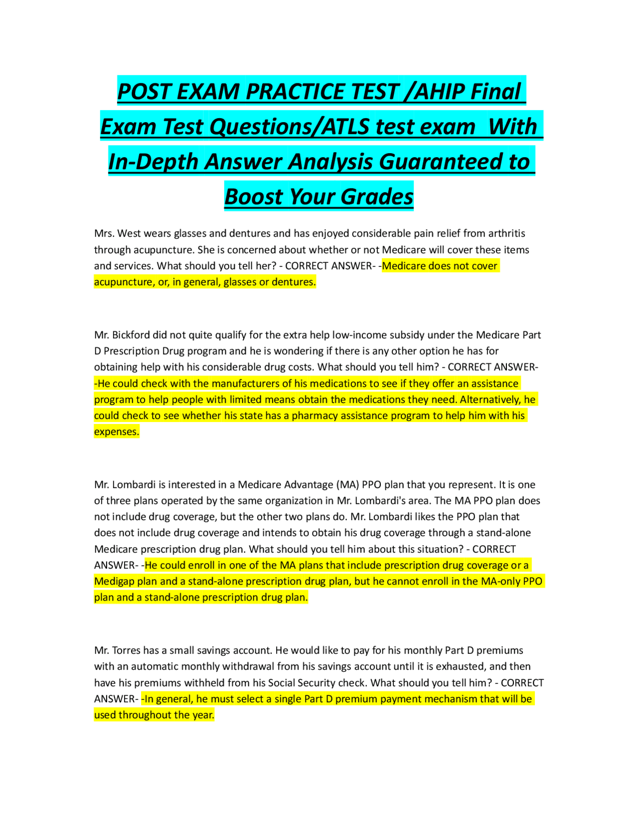 Medicare Exam Practice Test: AHIP Final Exam Questions and Answers ...