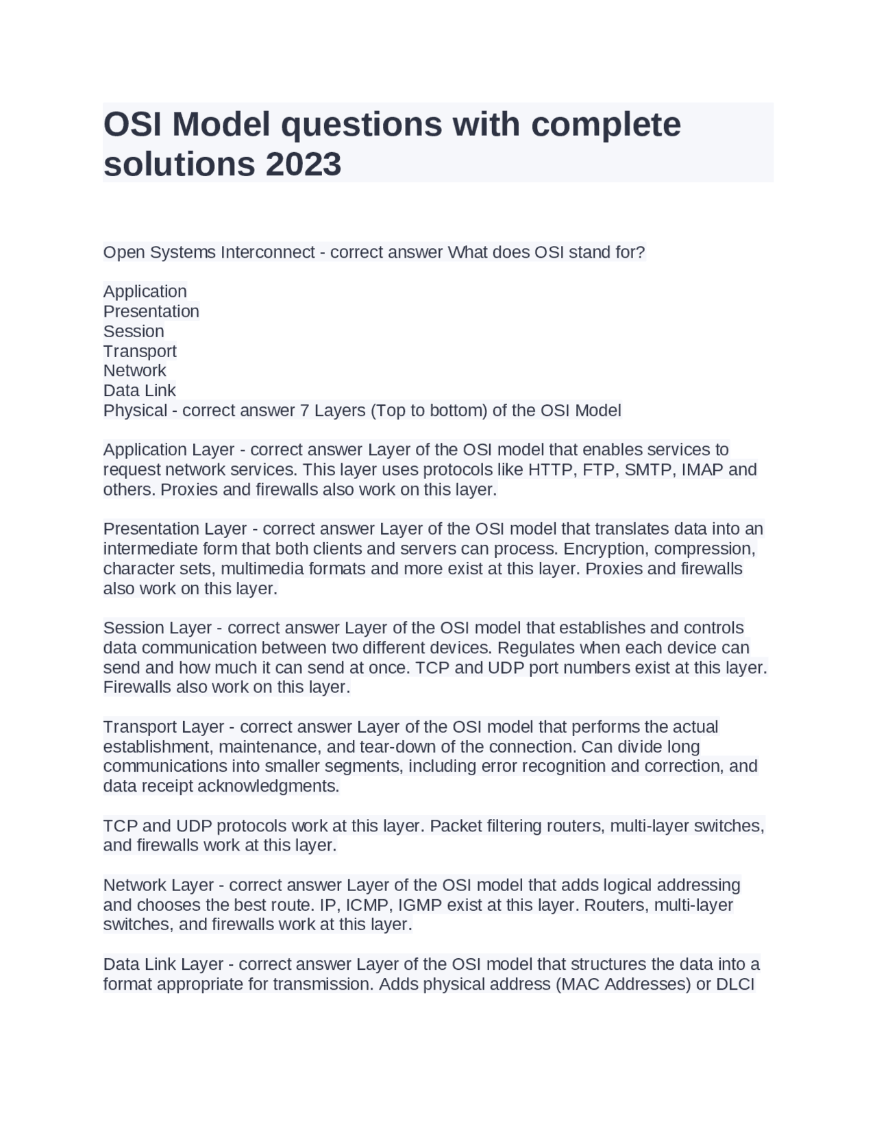 OSI Model Questions and Answers: A Comprehensive Guide | Exams Nursing ...