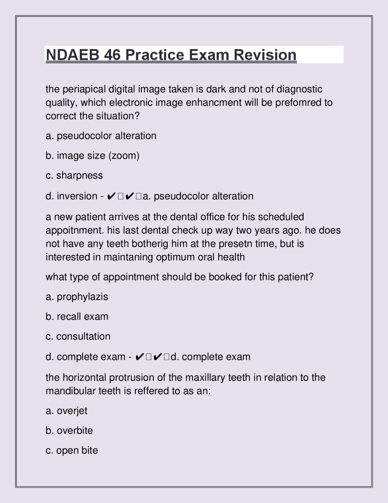 NDAEB 46 Practice Exam Revision| Correctly Solved|20 Pages | Exams ...