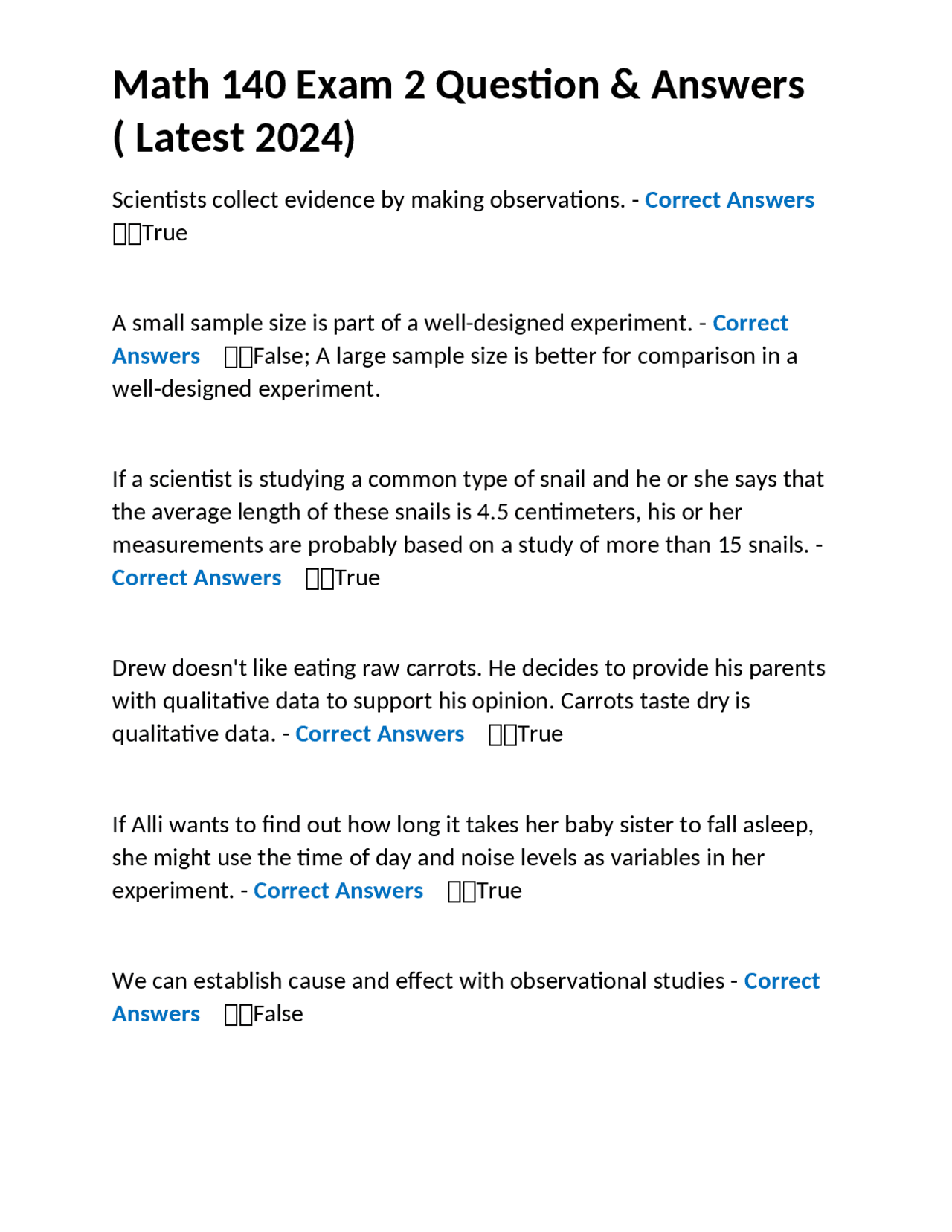 Math 140 Exam 2: Questions and Answers - Statistics and Sampling ...