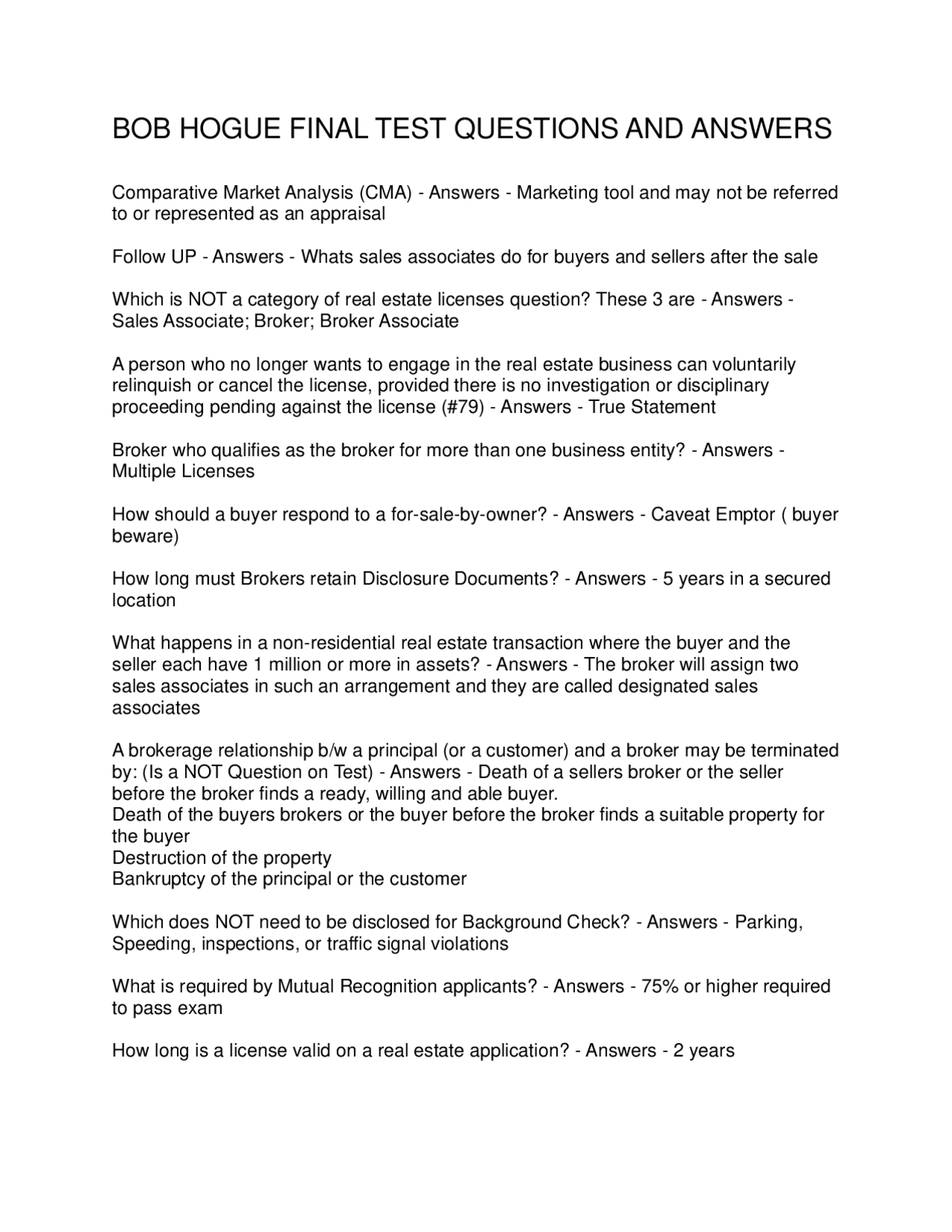 BOB HOGUE FINAL TEST QUESTIONS AND ANSWERS | Exams Social Sciences ...