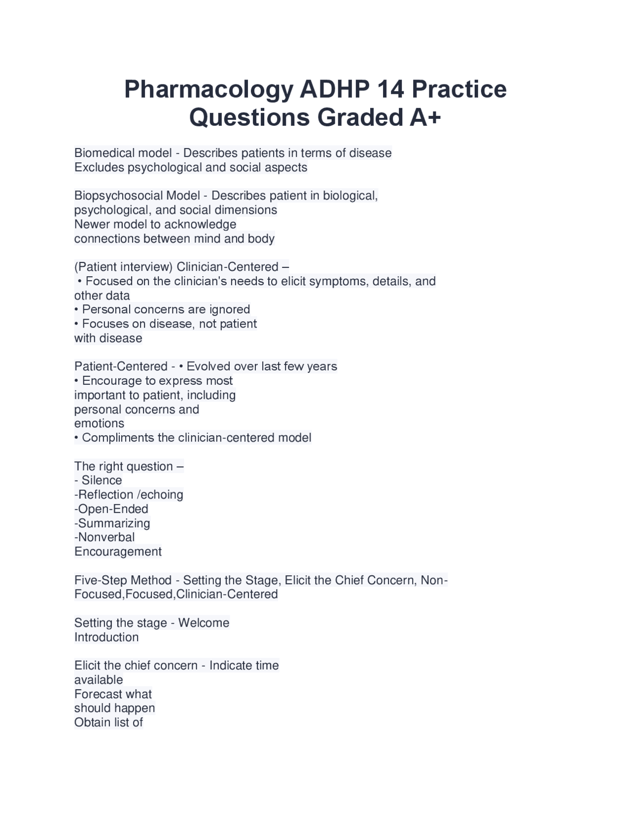 Pharmacology ADHP 14 Practice: Models, Interviewing, & Medication ...