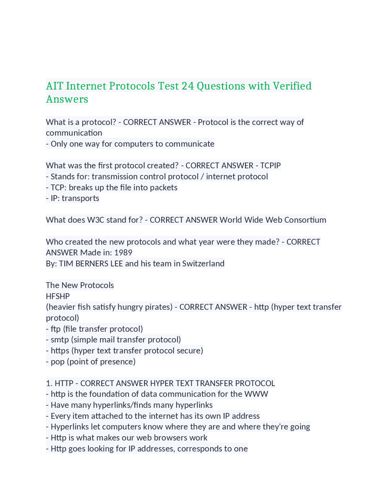 AIT Internet Protocols Test: 24 Questions with Verified Answers | Exams ...