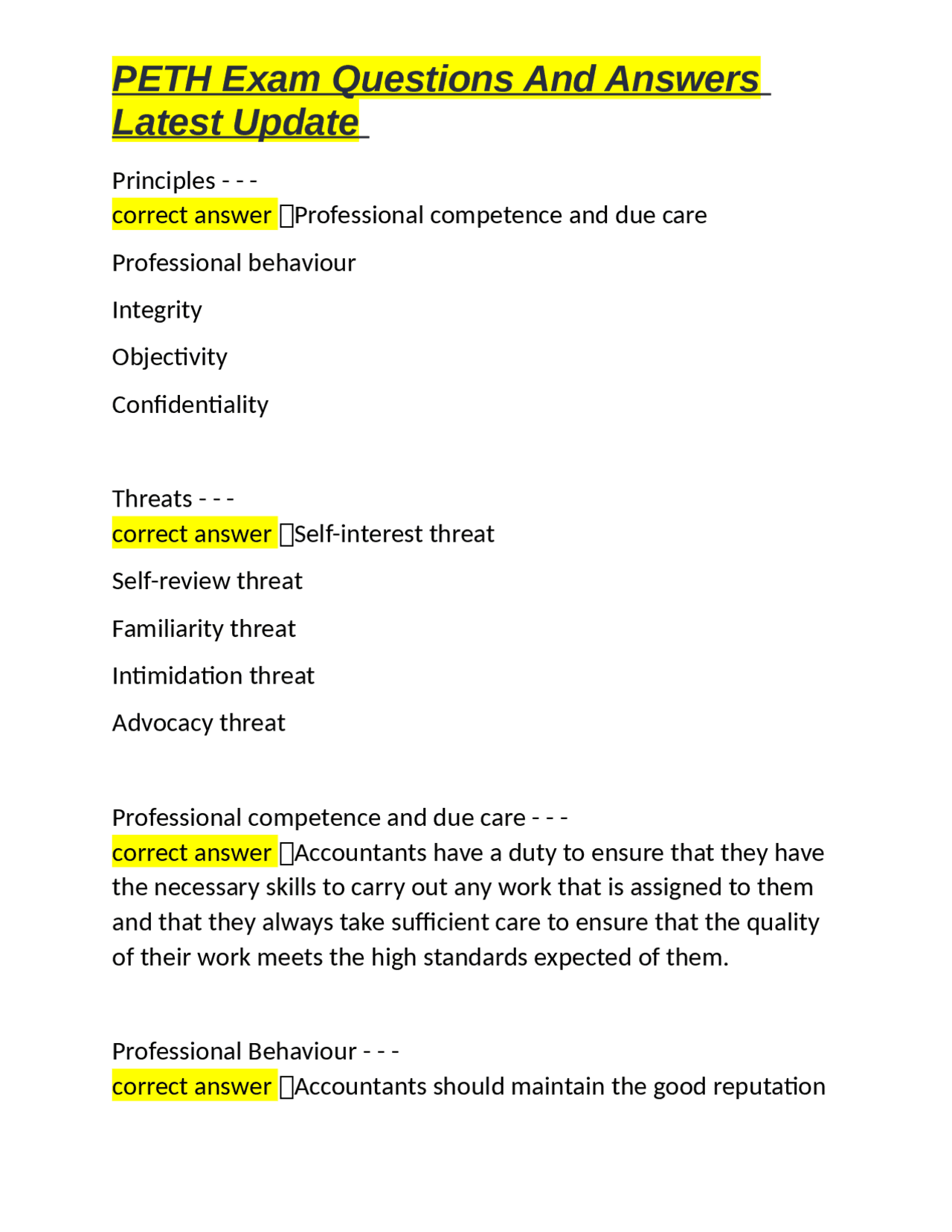 PETH Exam Guide: Ethical & Professional Standards in Accounting | Exams ...