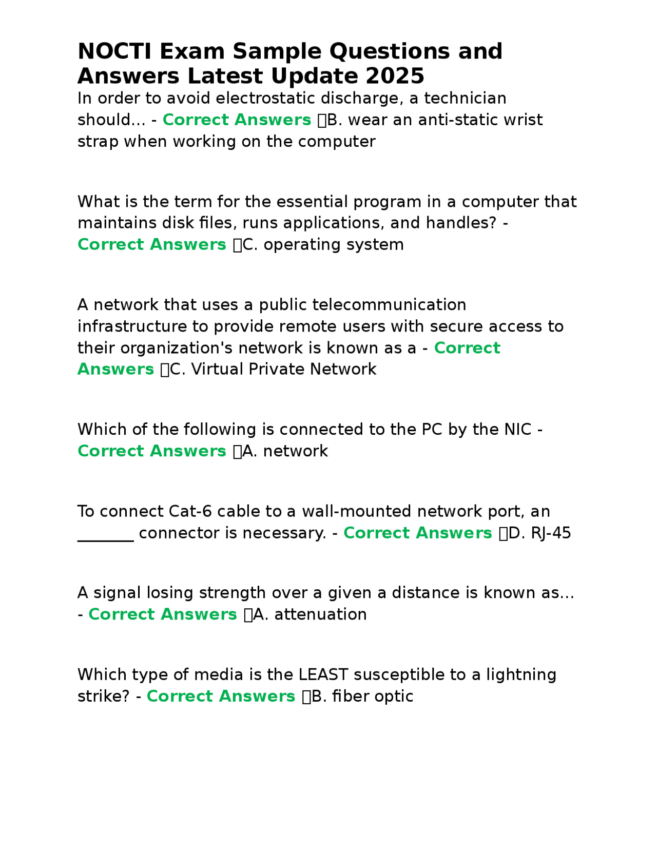 NOCTI Exam Sample Questions and Answers: Networking Fundamentals | Exams Nursing | Docsity