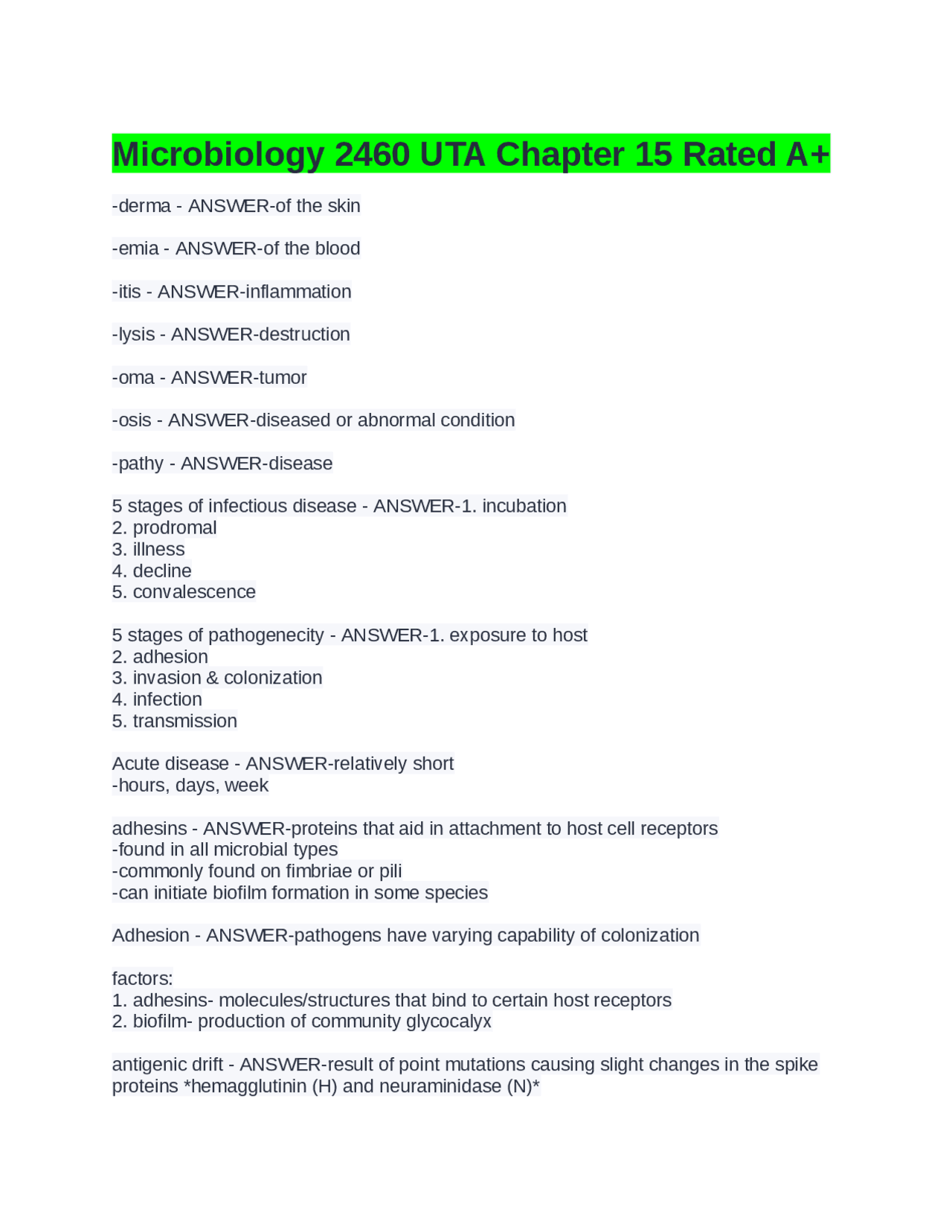 Microbiology 2460 UTA Chapter 15: Key Concepts and Definitions | Exams ...