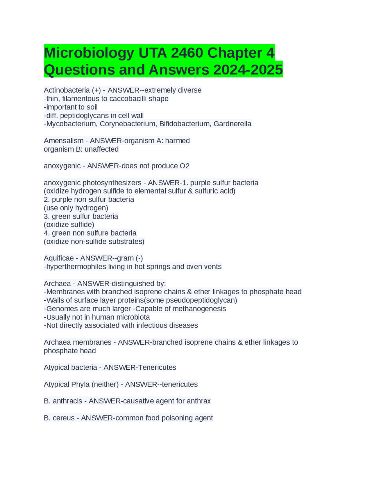 Microbiology UTA 2460 Chapter 4 Questions and Answers 2024-2025 | Exams ...