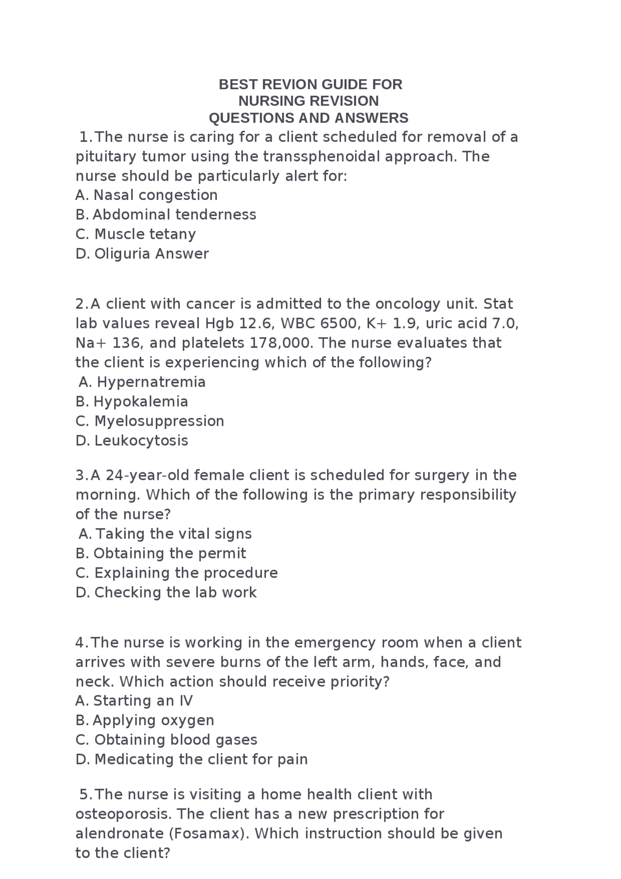Nursing Revision Questions and Answers: A Comprehensive Guide for ...