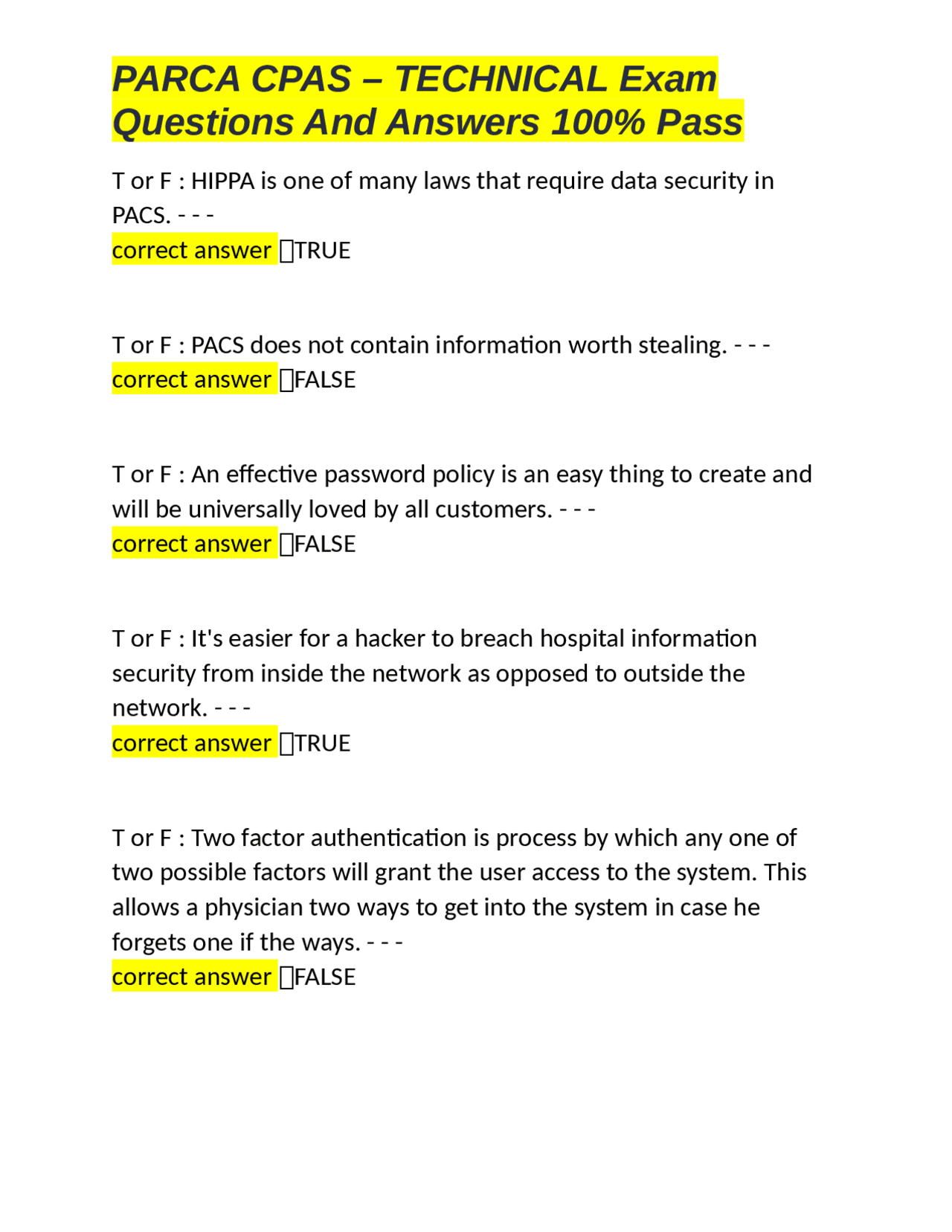 PARCA CPAS – TECHNICAL Exam Questions And Answers 100% Pass | Exams ...