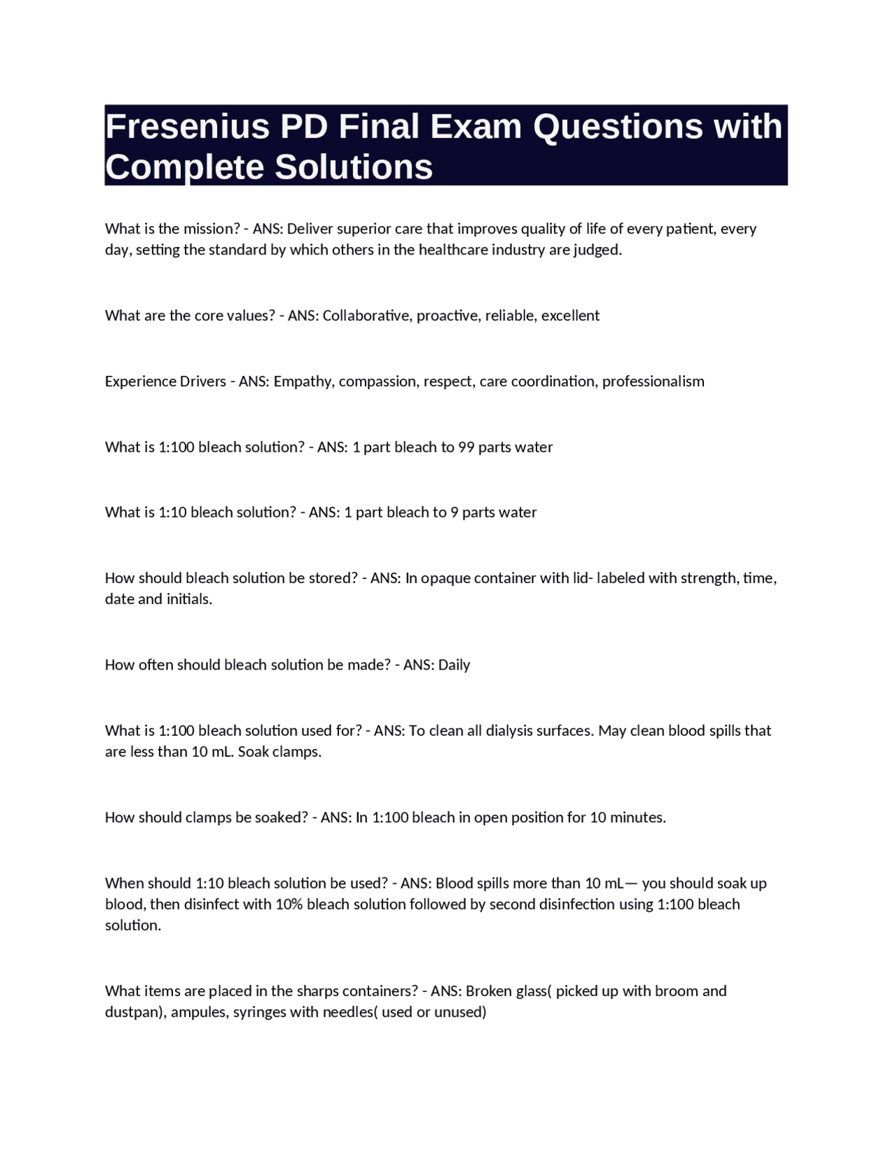 Fresenius PD Final Exam Questions with Complete Solutions | Exams ...