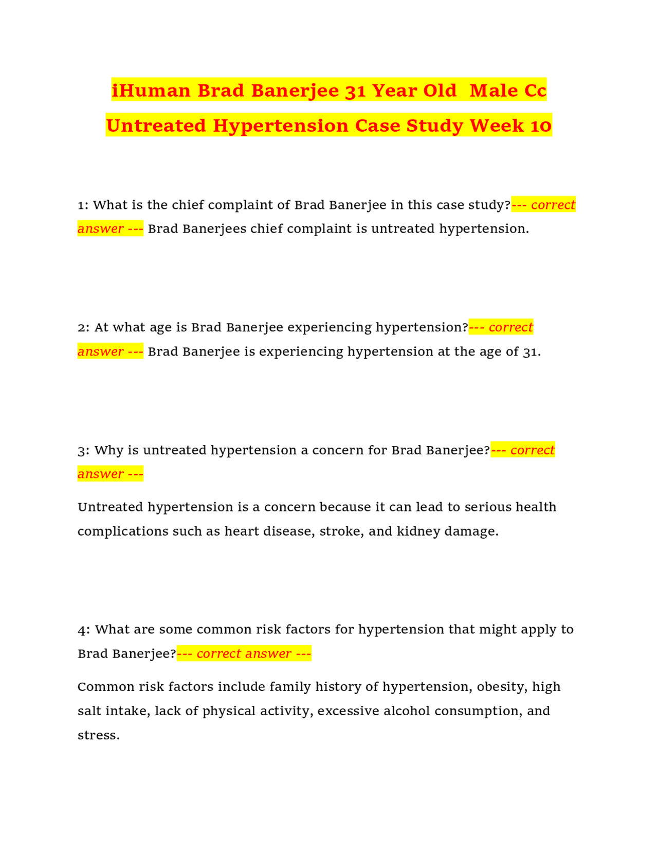 Hypertension Case Study: Brad Banerjee - Untreated Hypertension | Exams ...