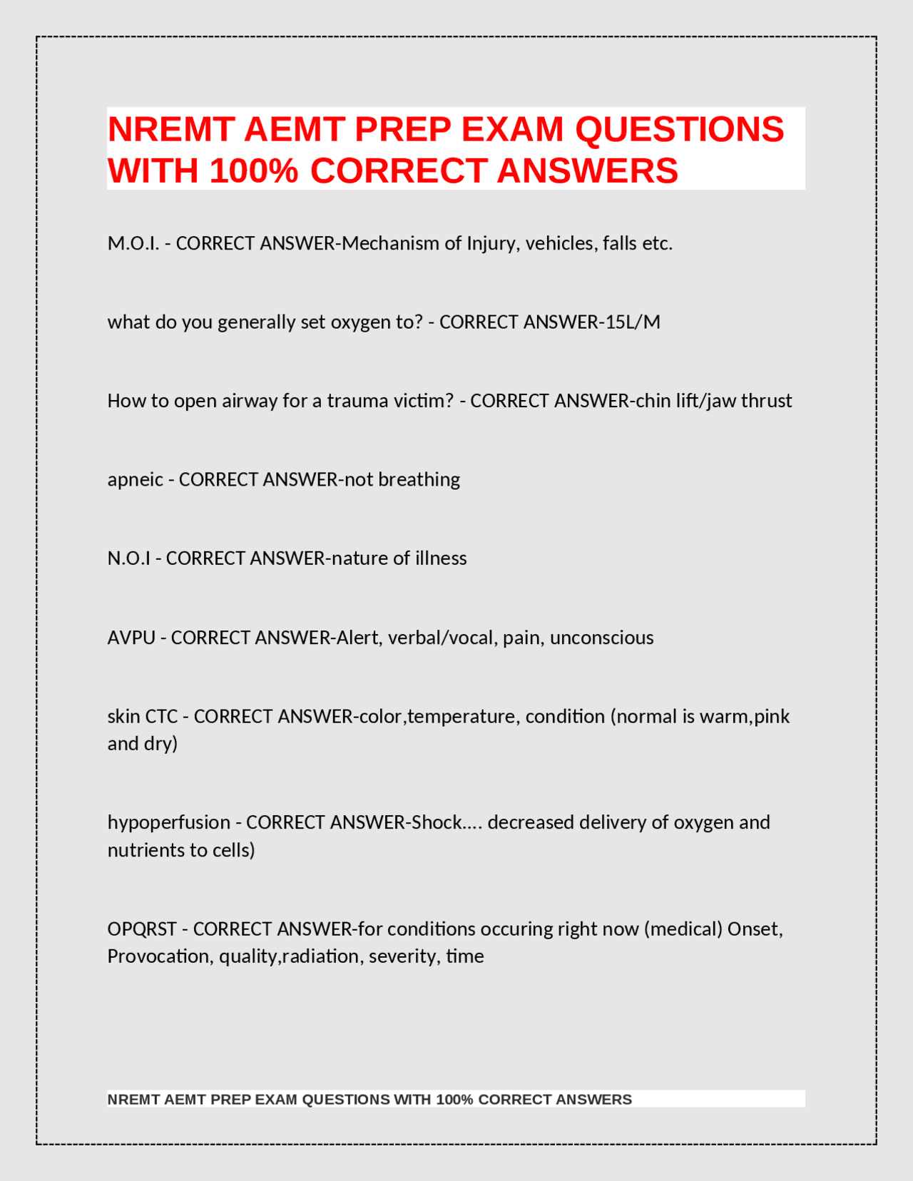NREMT AEMT PREP EXAM QUESTIONS WITH 100% CORRECT ANSWERS. | Exams ...