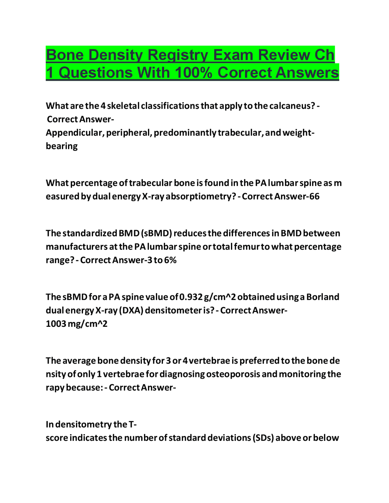 Bone Density Registry Exam Review: Chapter 1 Questions and Answers ...