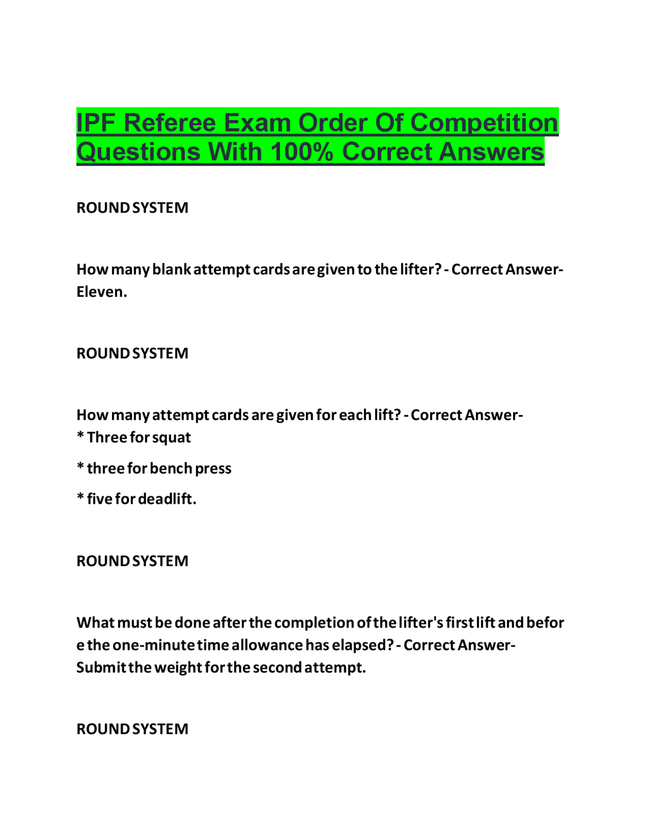 IPF Referee Exam Order Of Competition: Questions and Answers | Exams ...