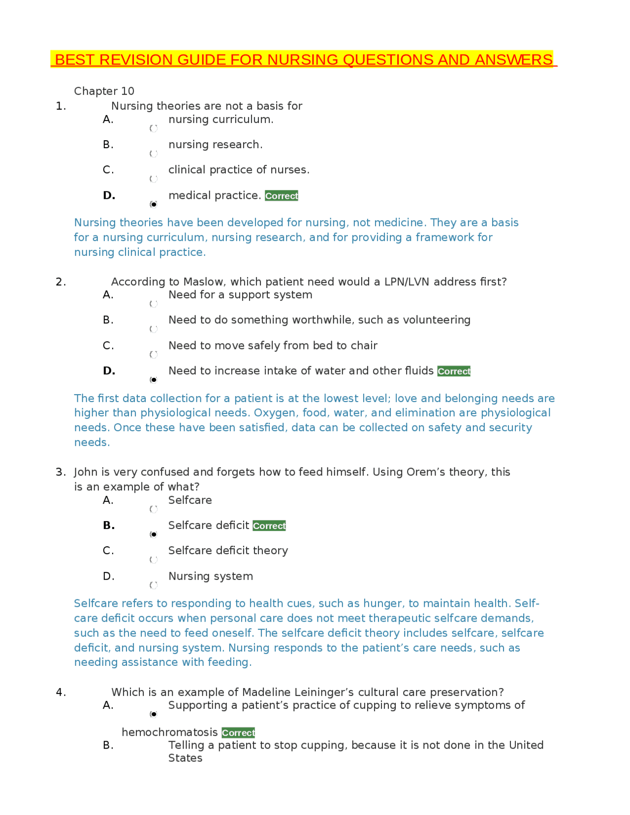 Nursing Theory and Practice: Multiple Choice Questions and Answers ...