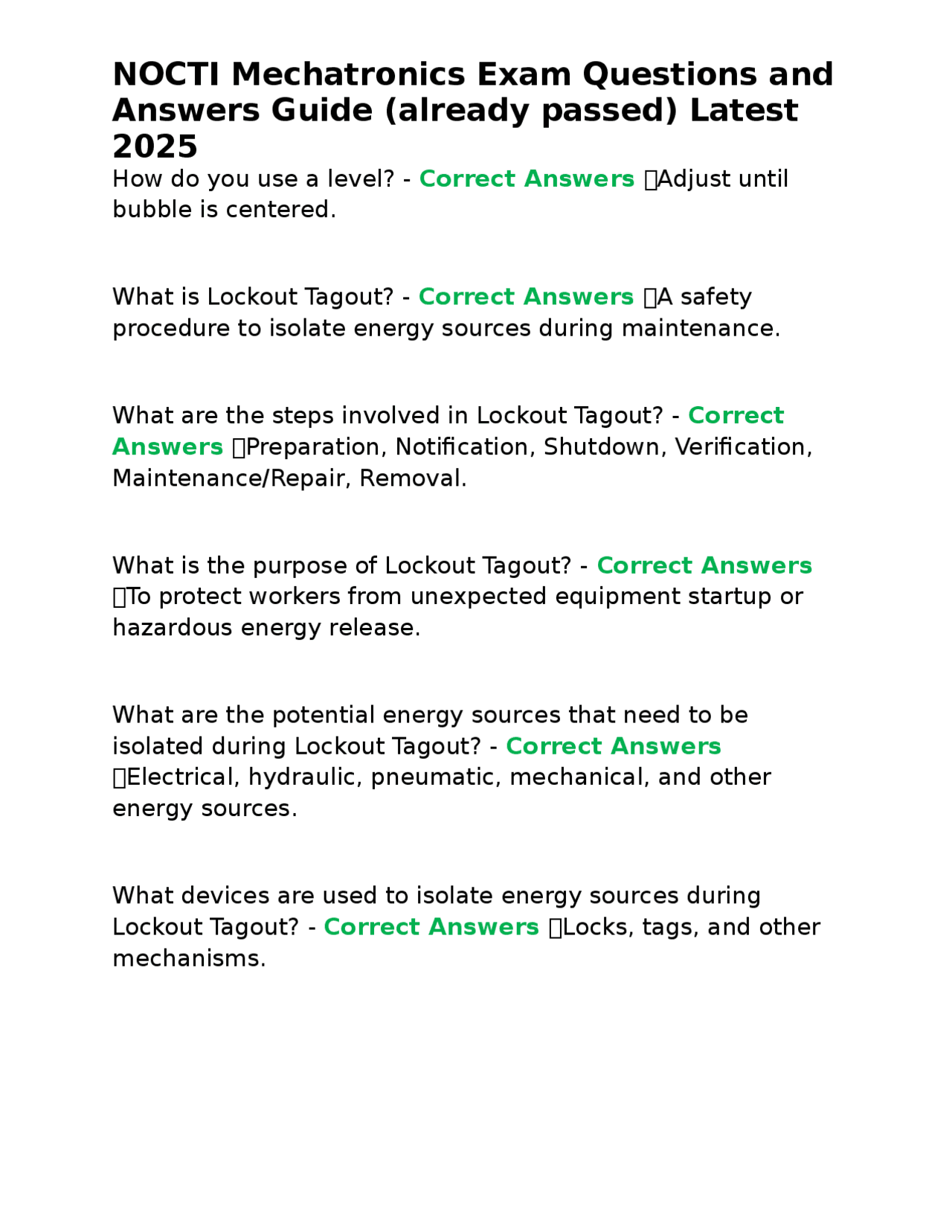 NOCTI Mechatronics Exam Questions and Answers Guide: Safety, Tools, and ...