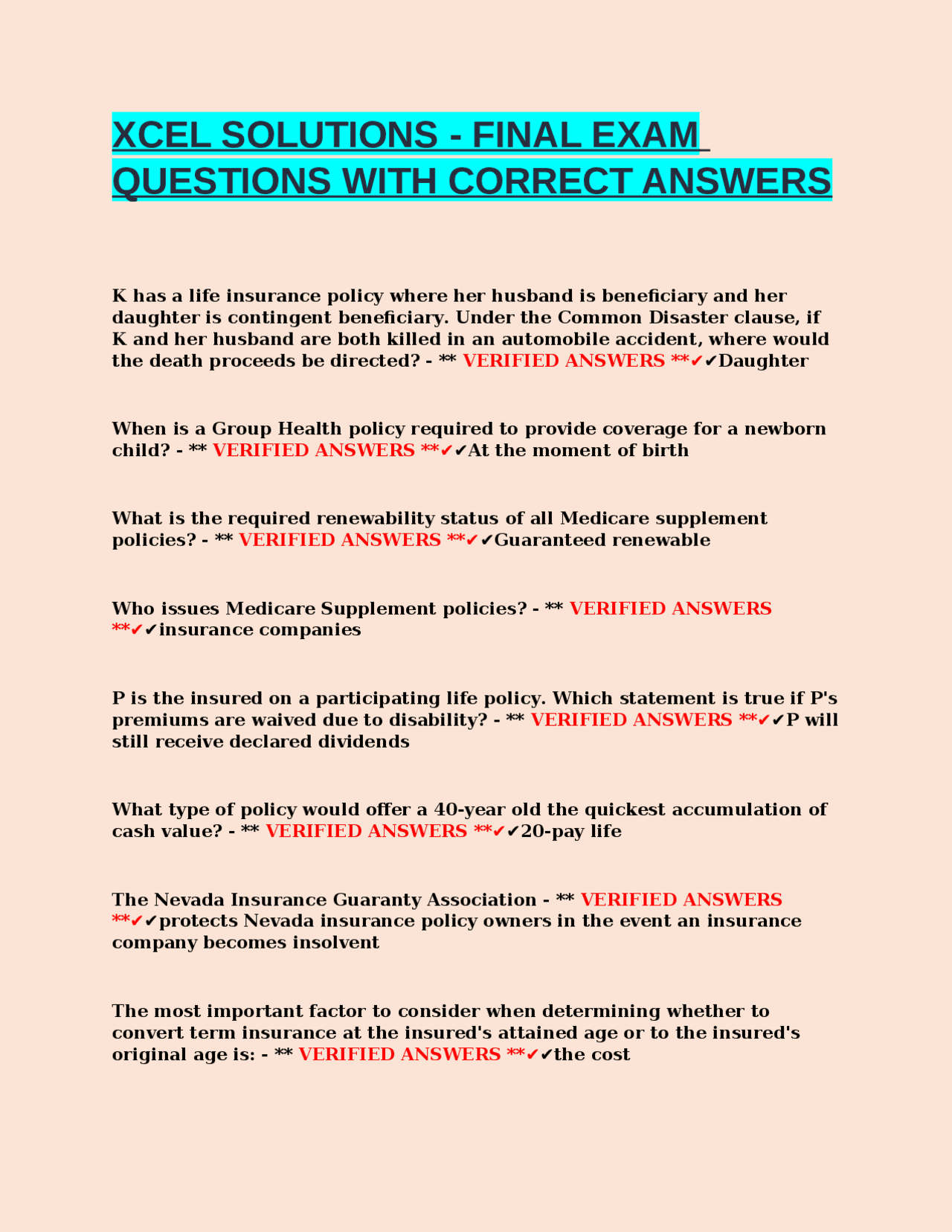 XCEL SOLUTIONS - FINAL EXAM QUESTIONS WITH CORRECT ANSWERS | Exams ...