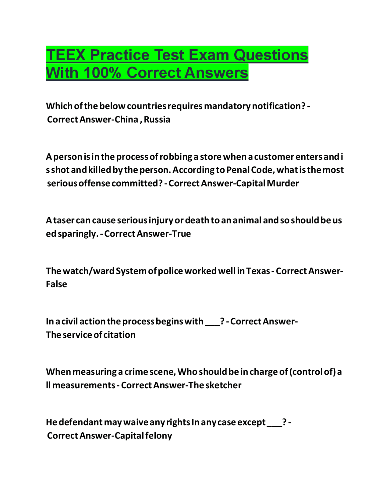 TEEX Practice Test Exam Questions With 100% Correct Answers | Exams ...