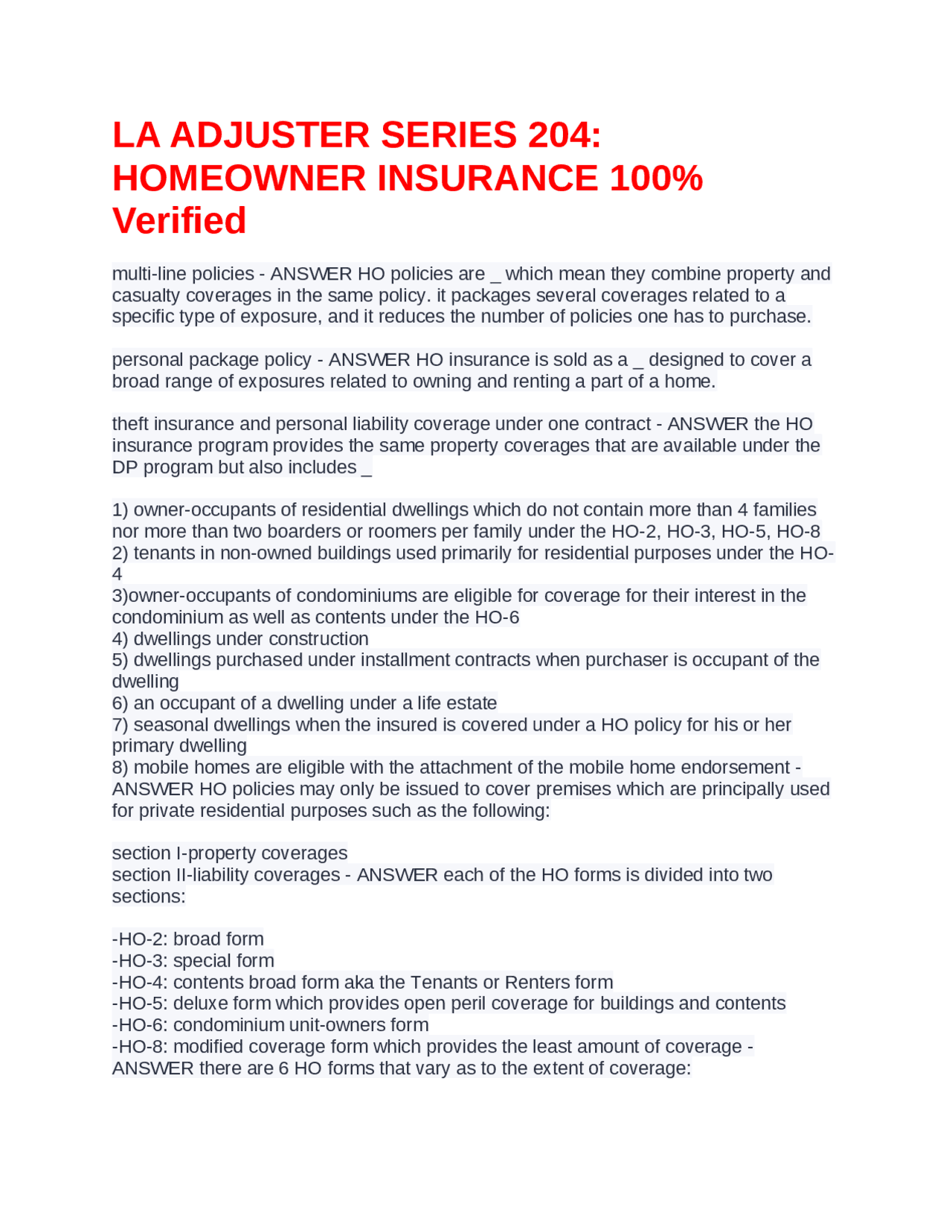 Homeowner Insurance: A Comprehensive Guide to HO Policies | Exams ...