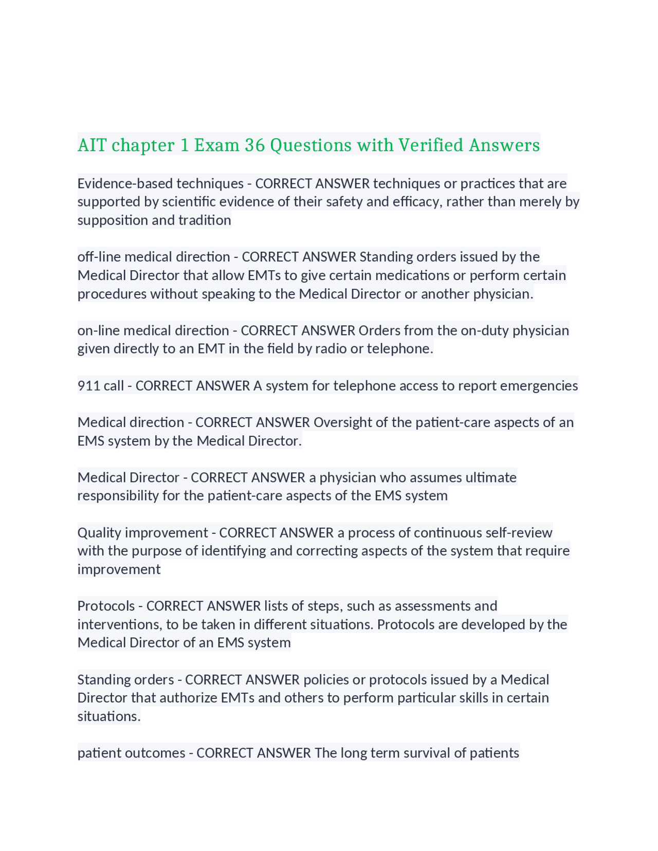 AIT Chapter 1 Exam: 36 Questions with Verified Answers | Exams Nursing ...