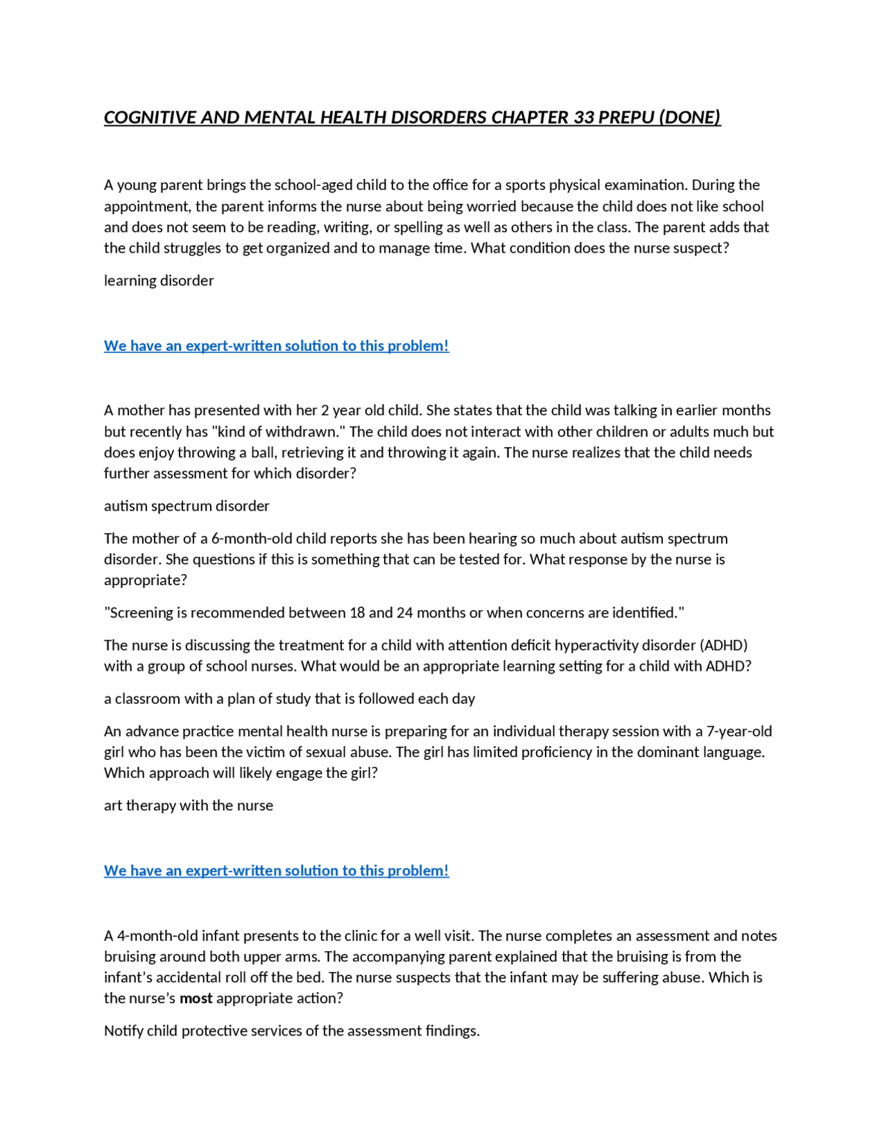 Cognitive and Mental Health Disorders: Case Studies and Questions ...