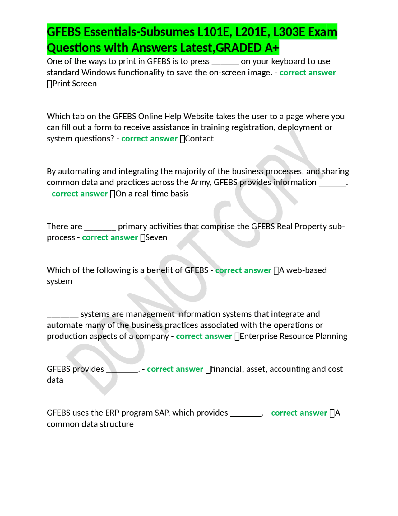 GFEBS Essentials Exam Questions and Answers | Exams Science education ...