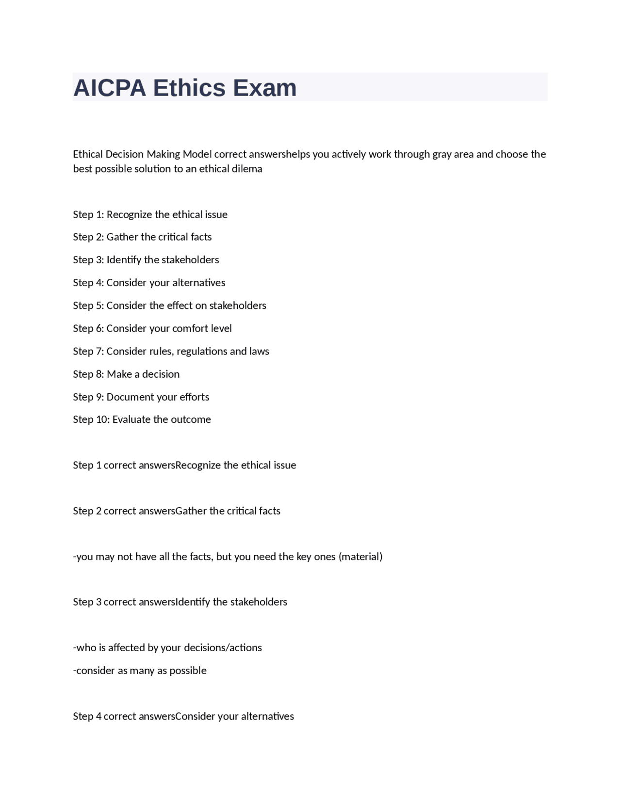 AICPA Ethics Exam: Ethical Decision Making Model and Code of ...