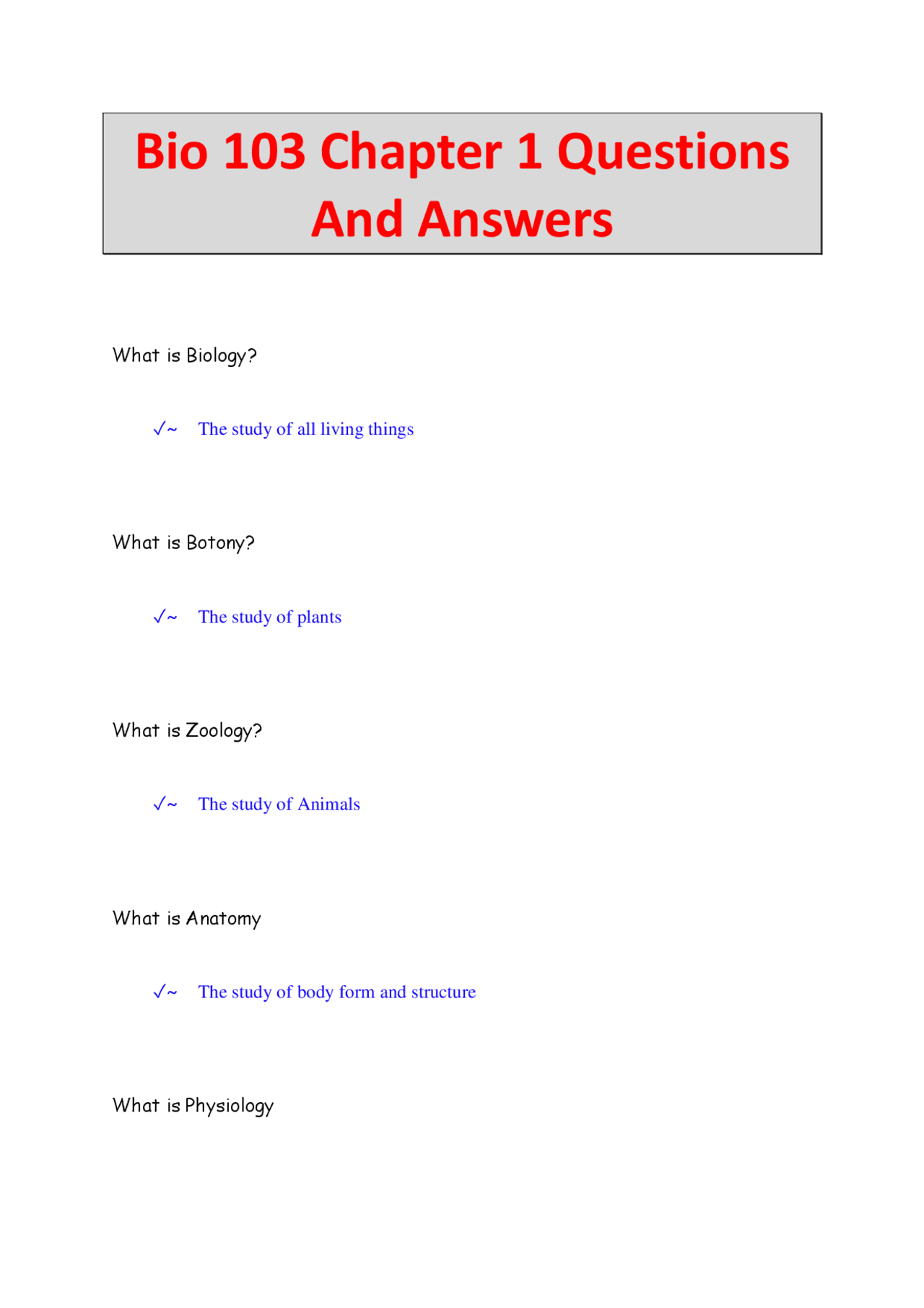 Bio 103 Chapter 1: Introduction to Biology - Questions and Answers ...