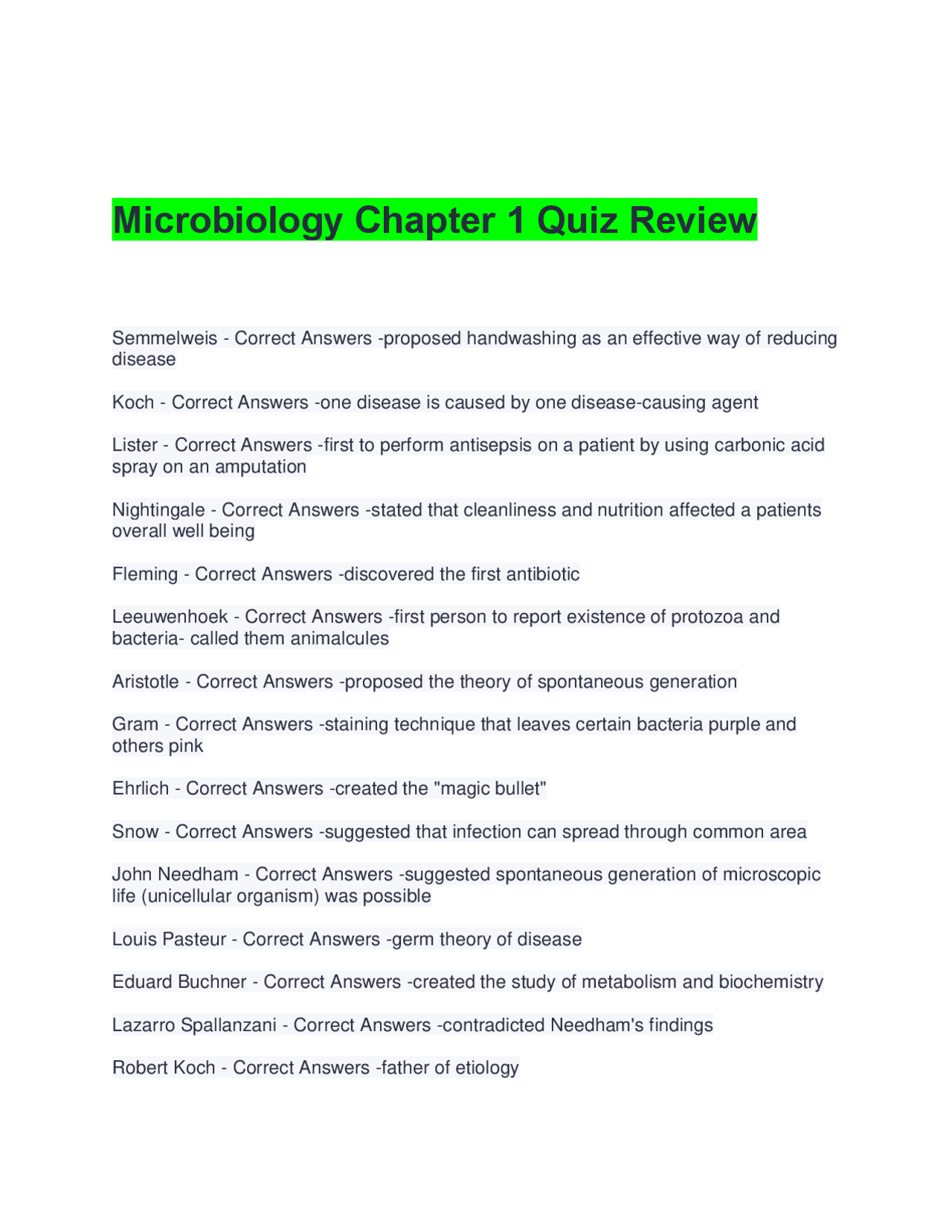 Microbiology Chapter 1 Quiz Review: Key Concepts and Pioneers | Exams ...