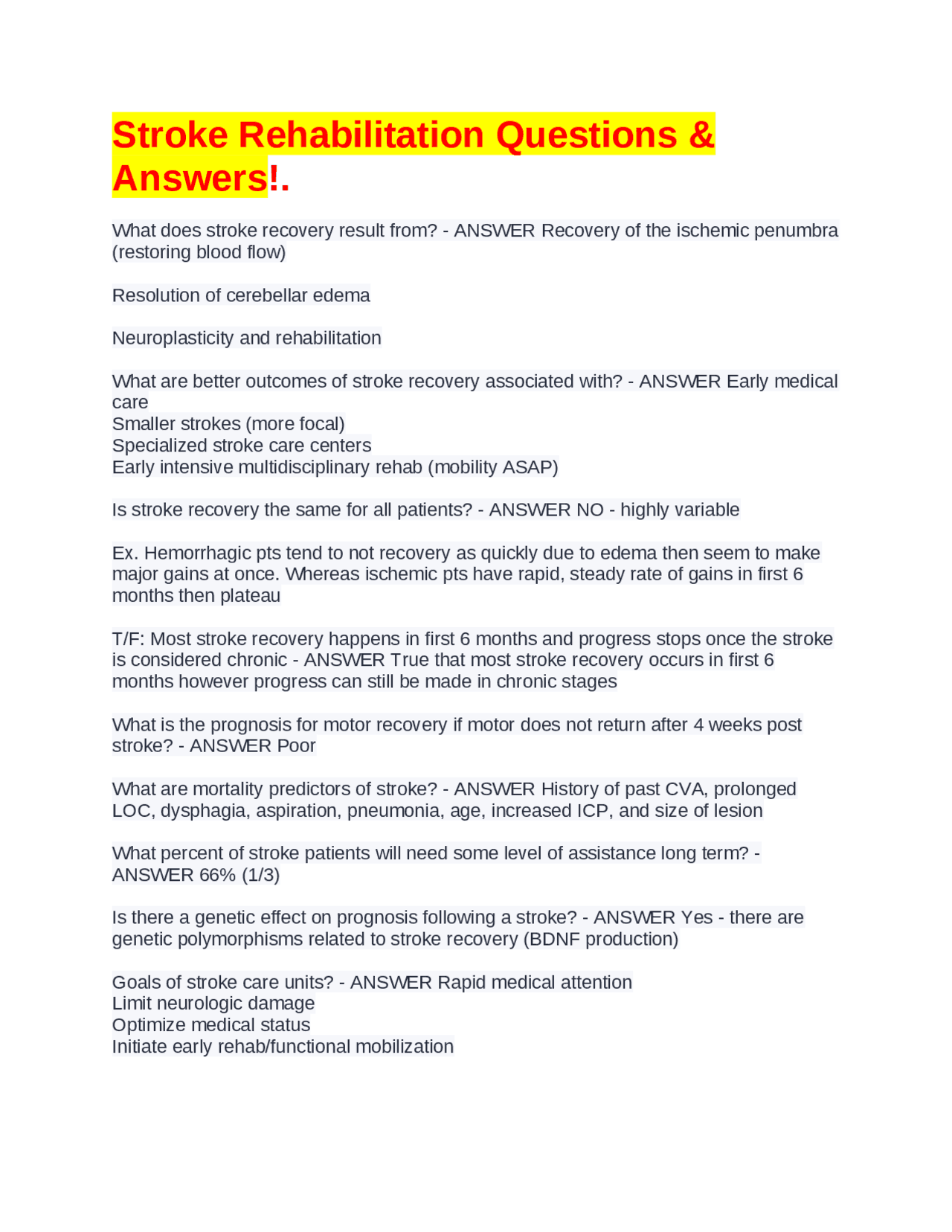 Stroke Rehabilitation: Questions and Answers for Healthcare ...