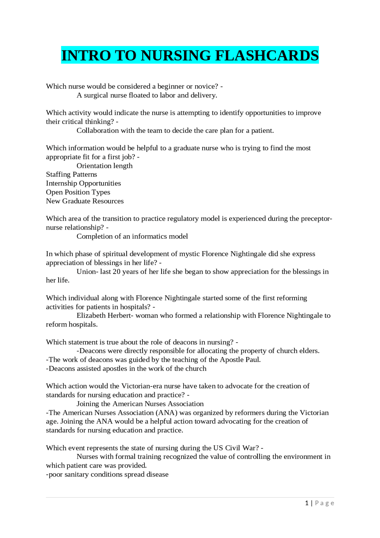 Intro to Nursing Flashcards: Multiple Choice Questions and Answers ...