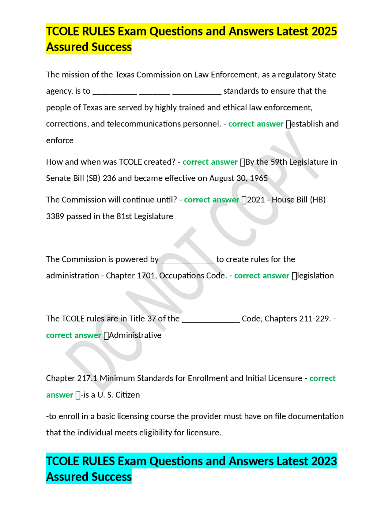 TCOLE Rules Exam: Comprehensive Guide for Law Enforcement | Exams ...