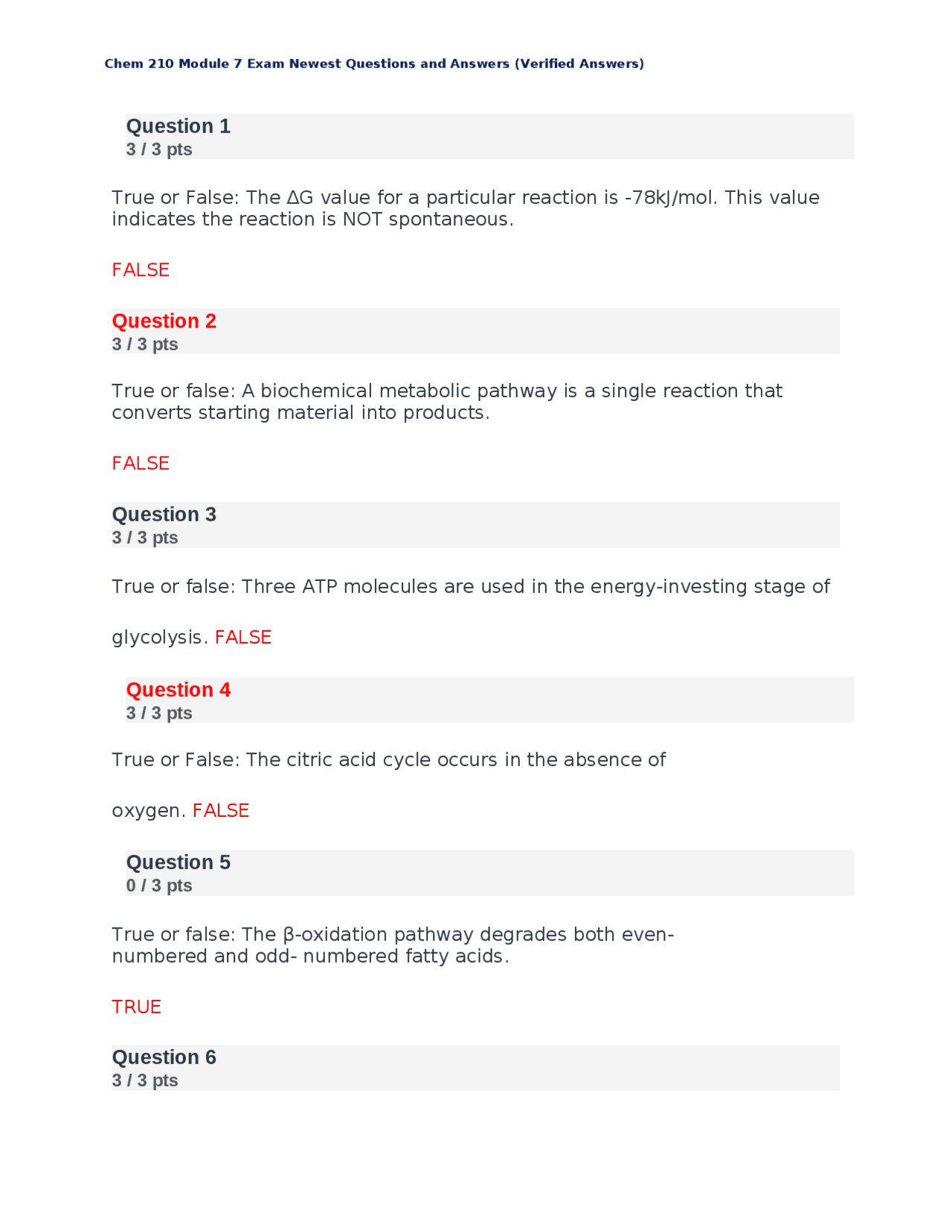 Chem 210 Module 7 Exam Newest Questions and Answers (Verified Answers ...