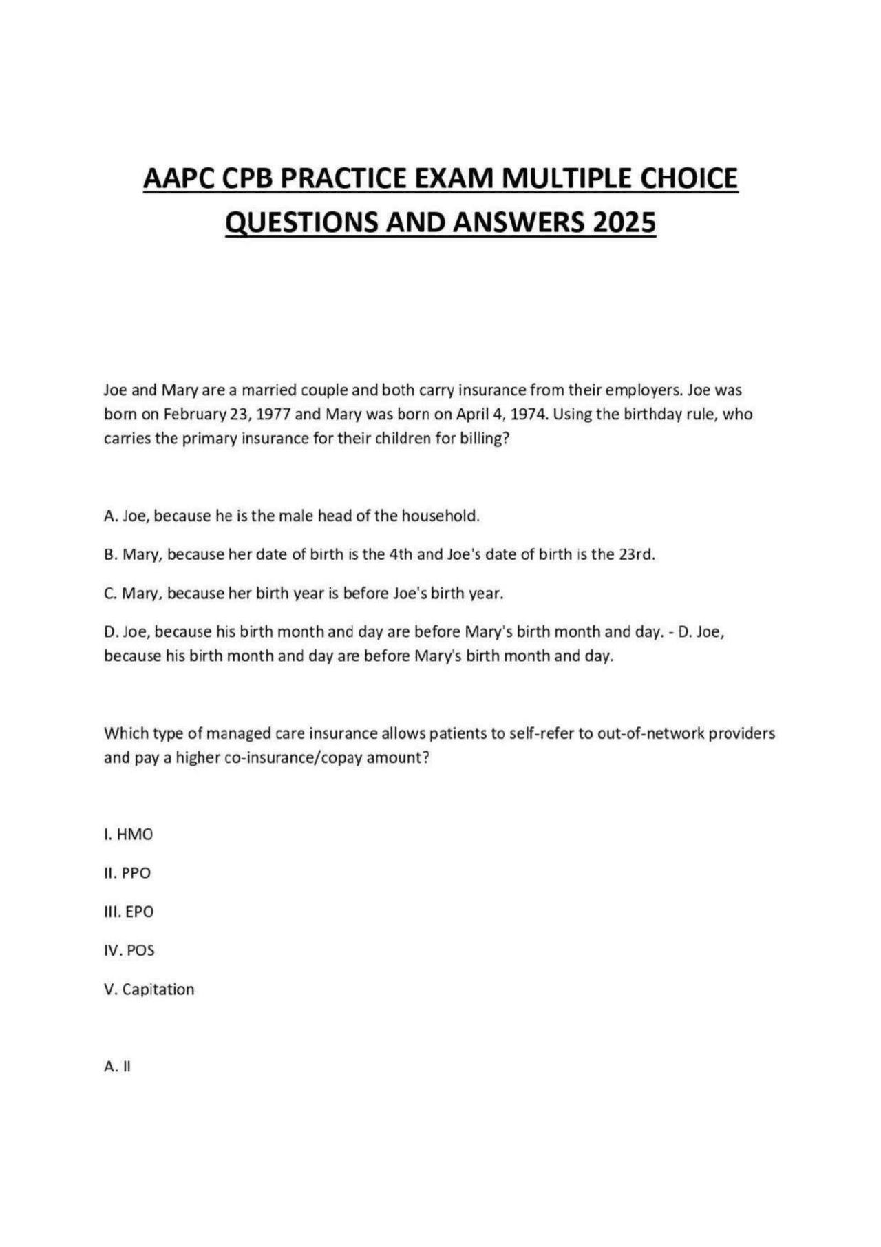 AAPC CPB PRACTICE EXAM MULTIPLE CHOICE QUESTIONS AND ANSWERS 2025 GRADED A+ | Exams Nursing ...
