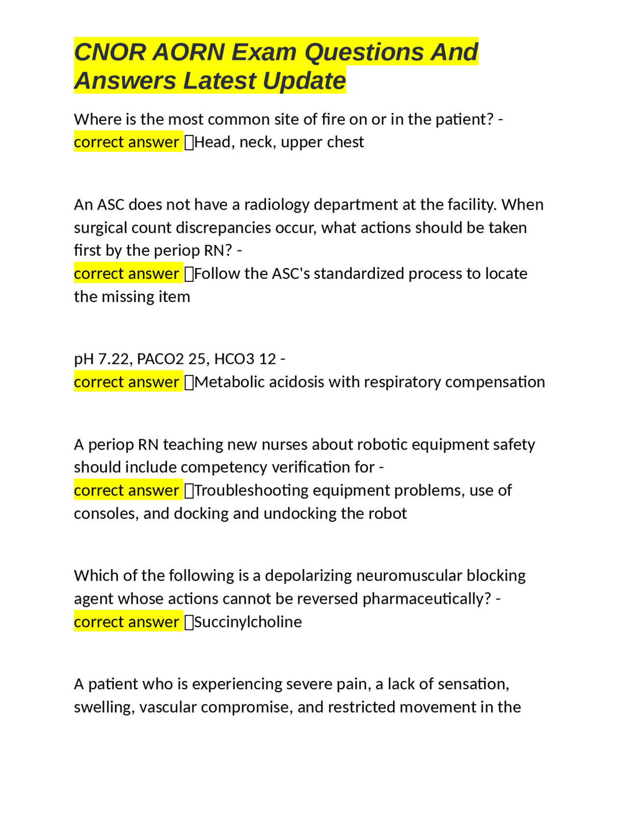 CNOR AORN Exam Questions and Answers: Latest Update | Exams Medicine ...