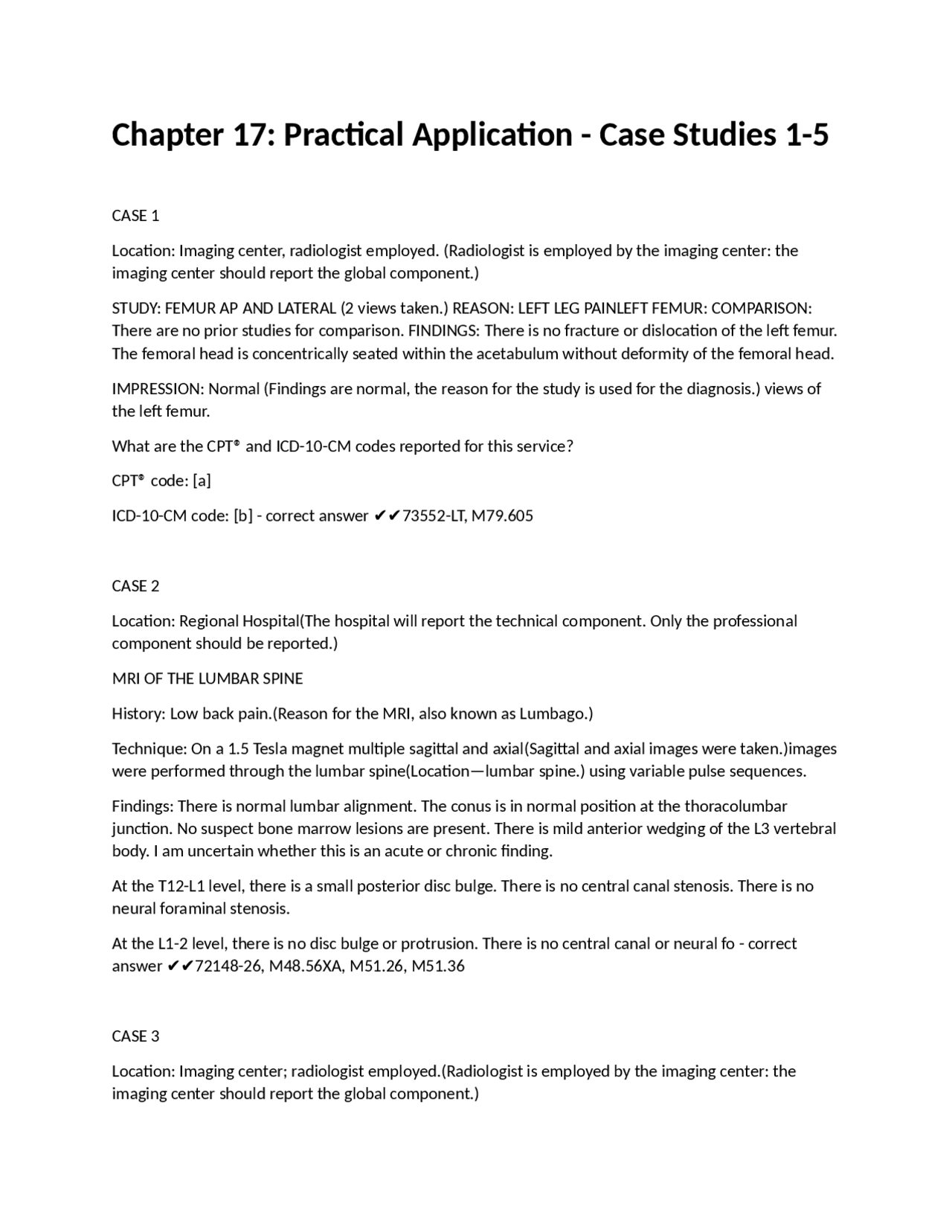 Chapter 17: Practical Application - Case Studies 1-5 | Exams Nursing | Docsity