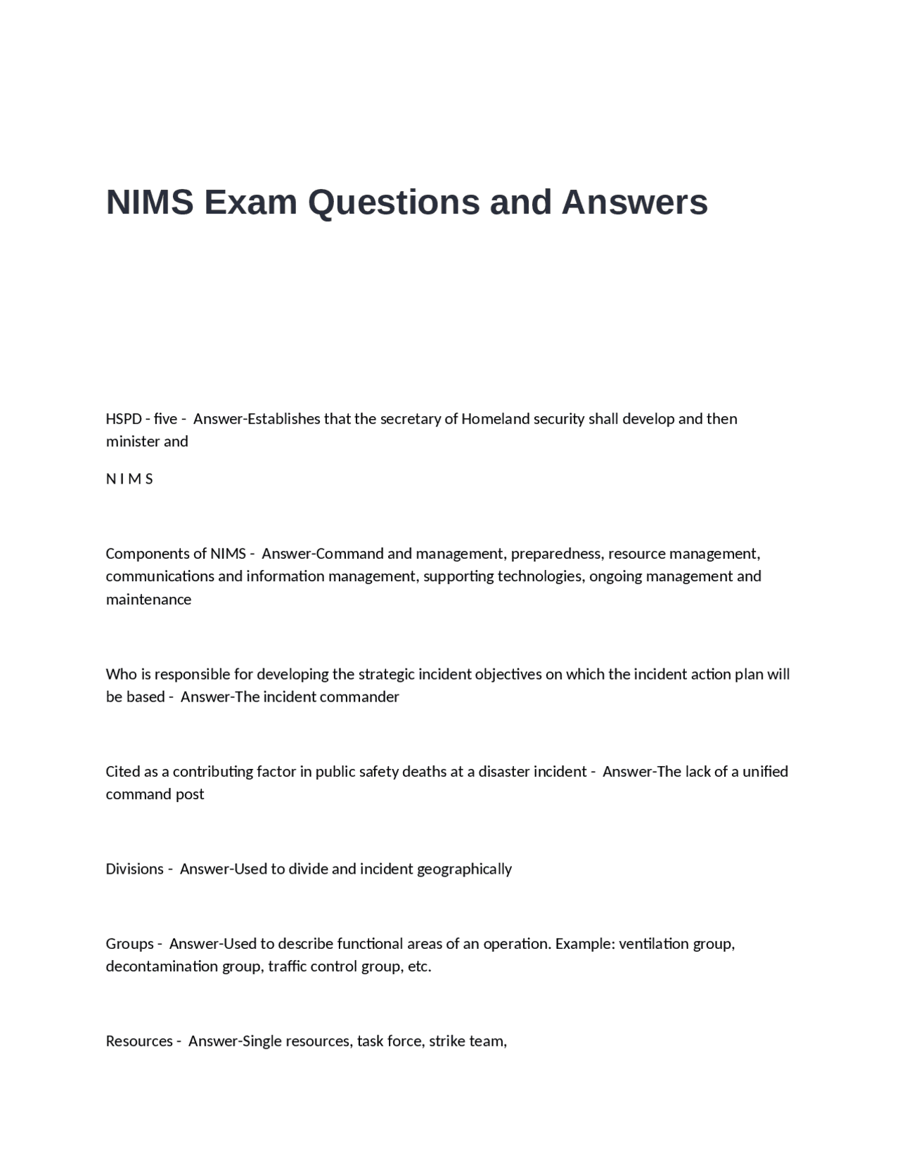 NIMS Exam Questions and Answers: A Comprehensive Guide to Incident ...
