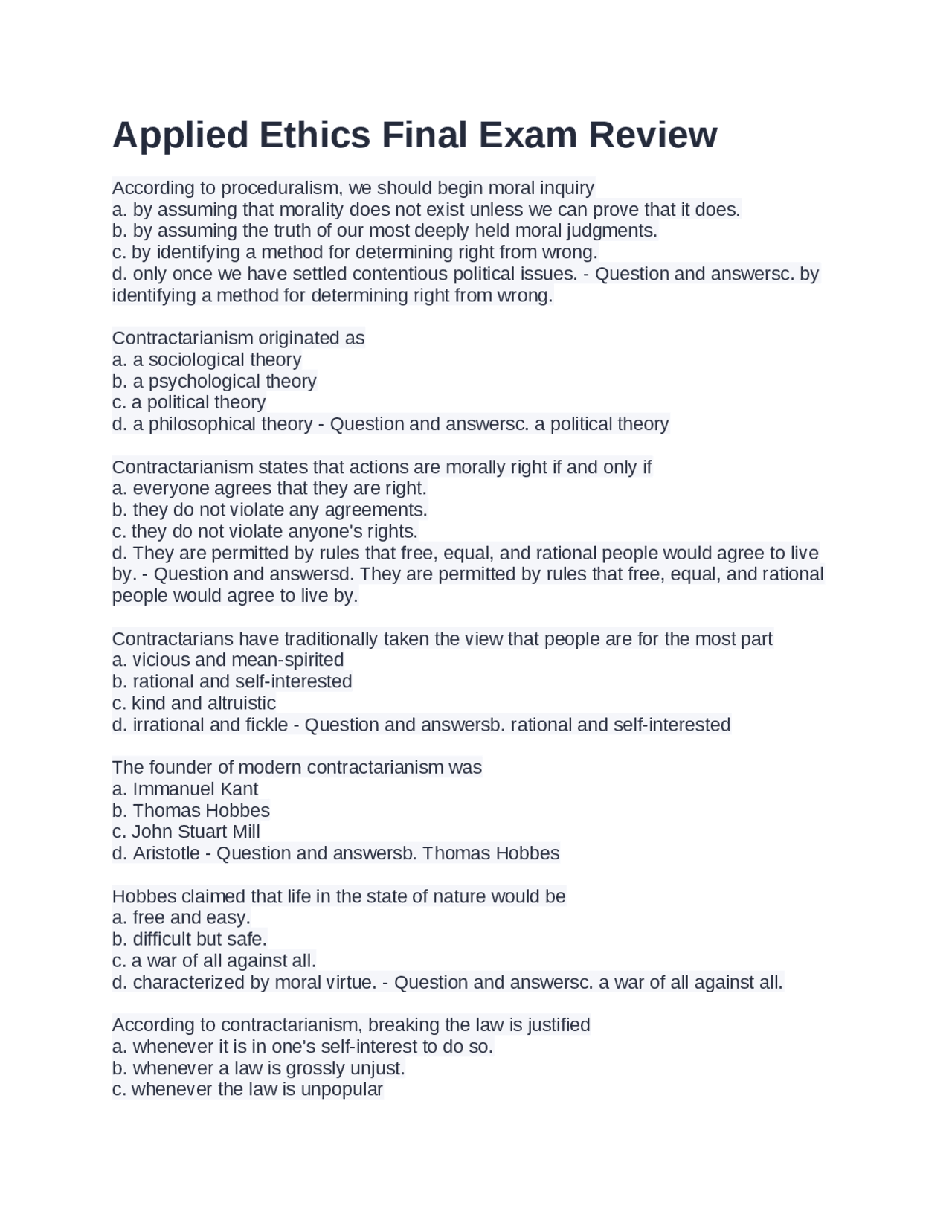 Applied Ethics Final Exam Review Questions and Answers | Exams Nursing ...