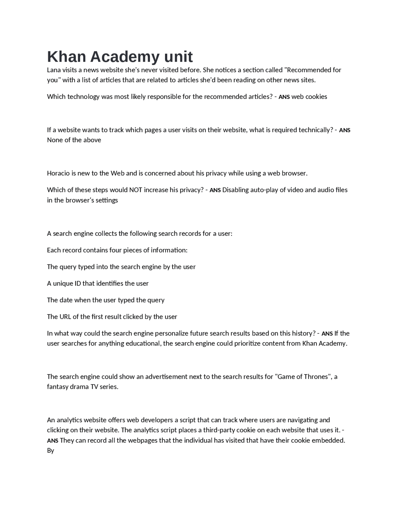 Khan Academy unit questions and answers | Exercises Computer Science ...