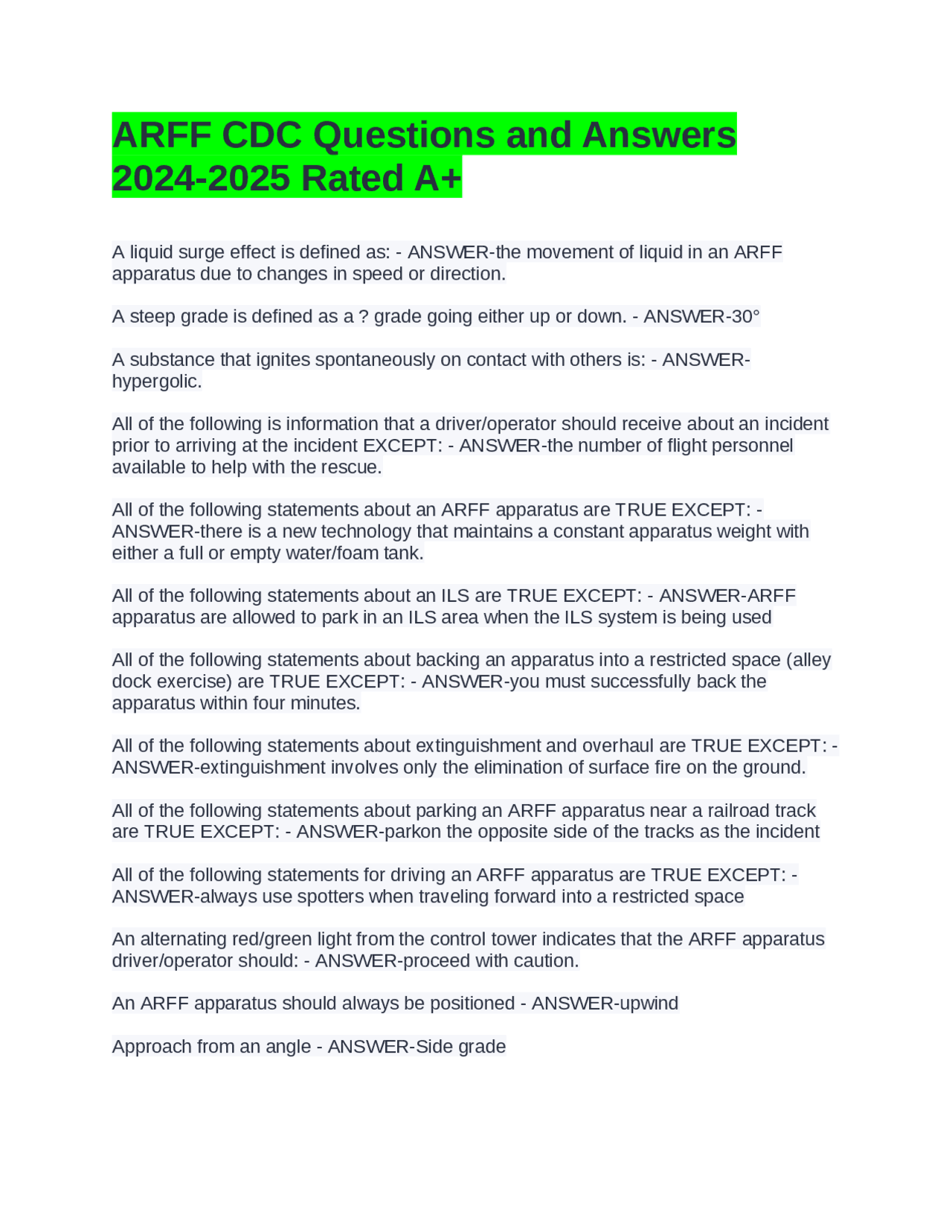 ARFF Apparatus Questions and Answers: A Comprehensive Guide for ...
