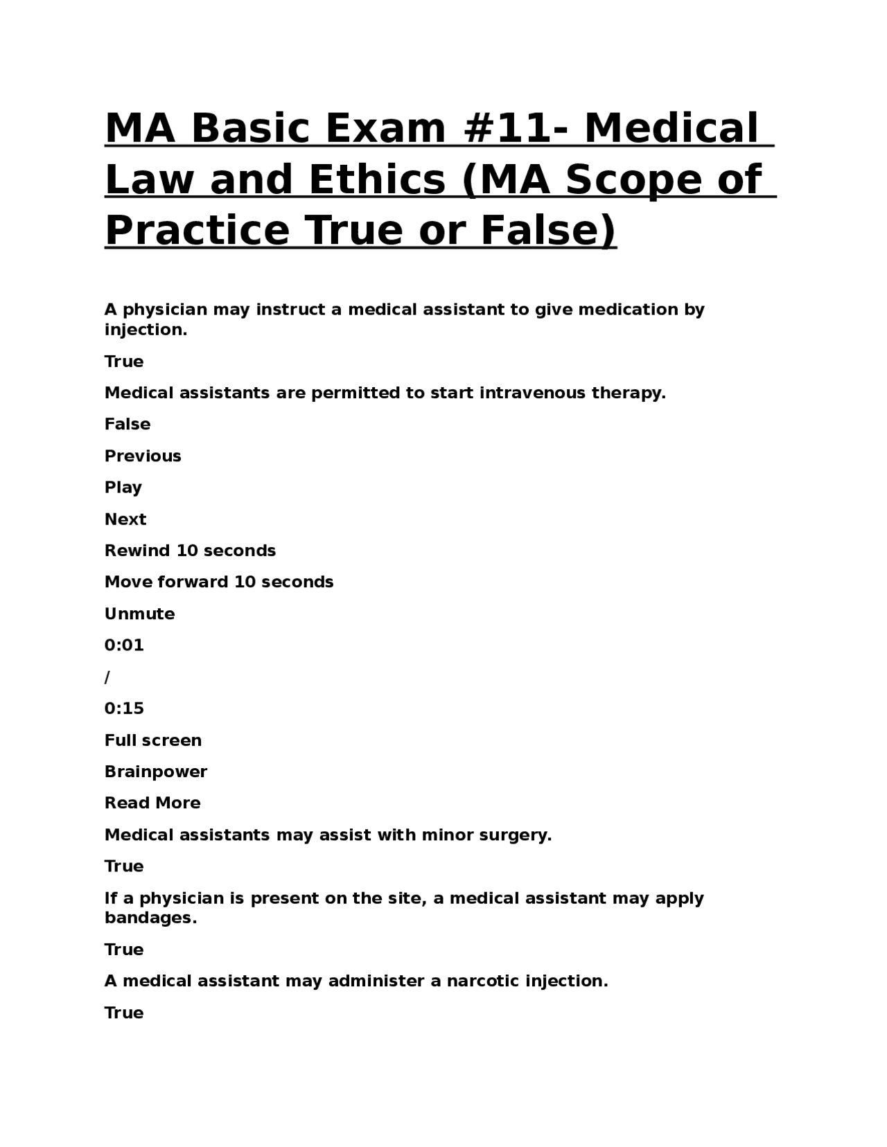 Medical Assistant Scope of Practice: True or False Quiz | Exams Biology ...