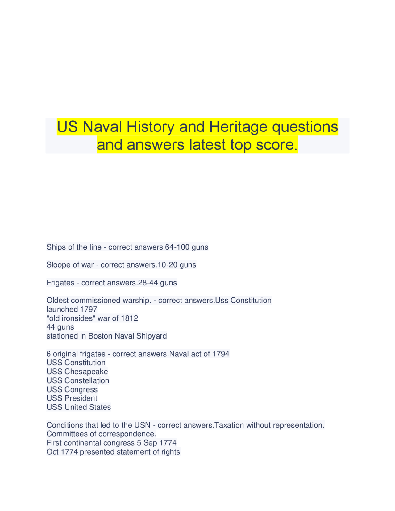 US Naval History and Heritage questions and answers latest top score ...