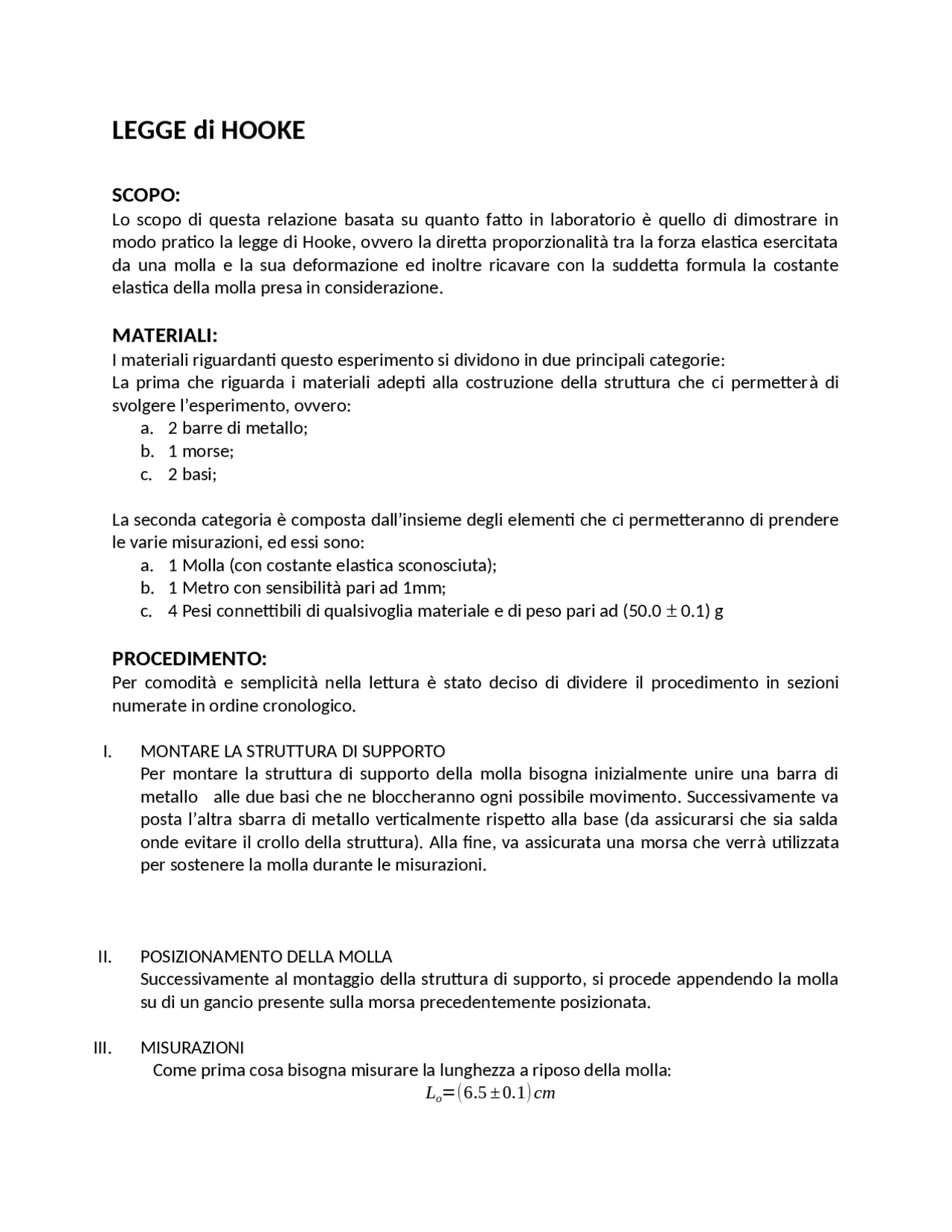 Verifica Sperimentale della Legge di Hooke: Analisi e Discussione dei ...