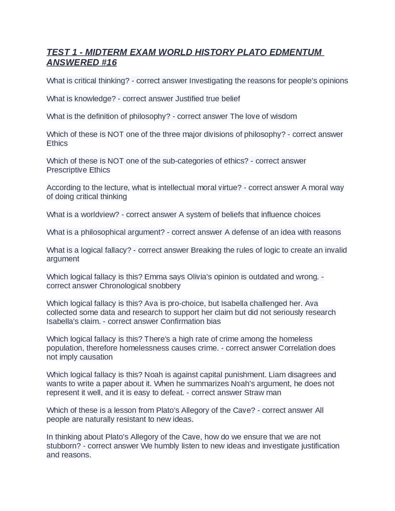World History Midterm Exam: Philosophy and Ethics - Prof. Mutambayi ...
