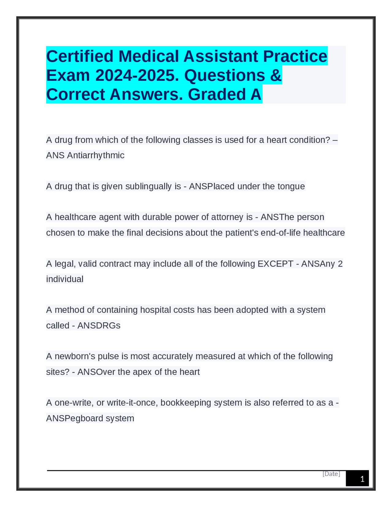 Certified Medical Assistant Practice Exam 2024-2025: Questions ...