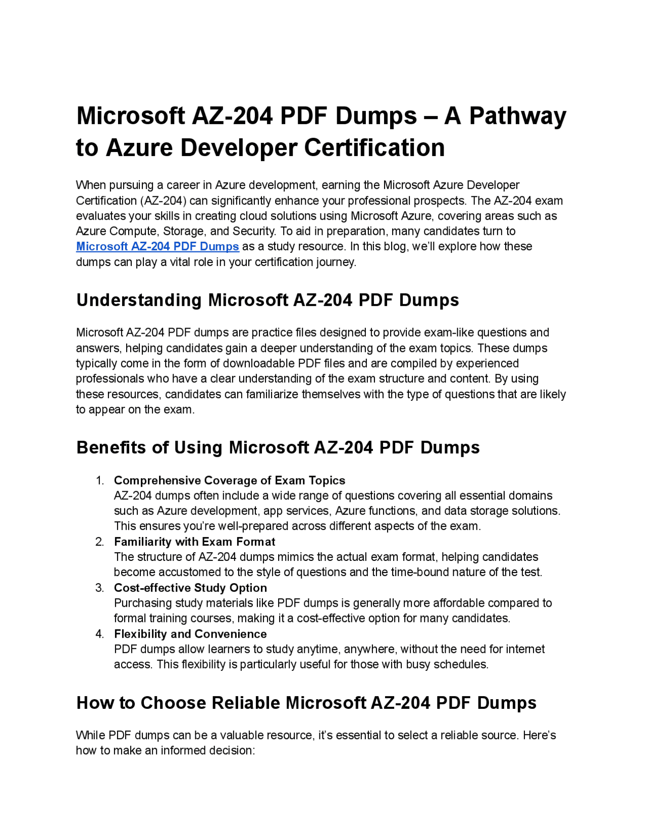 Microsoft AZ-204 PDF Dumps | Exercises Computer Science | Docsity