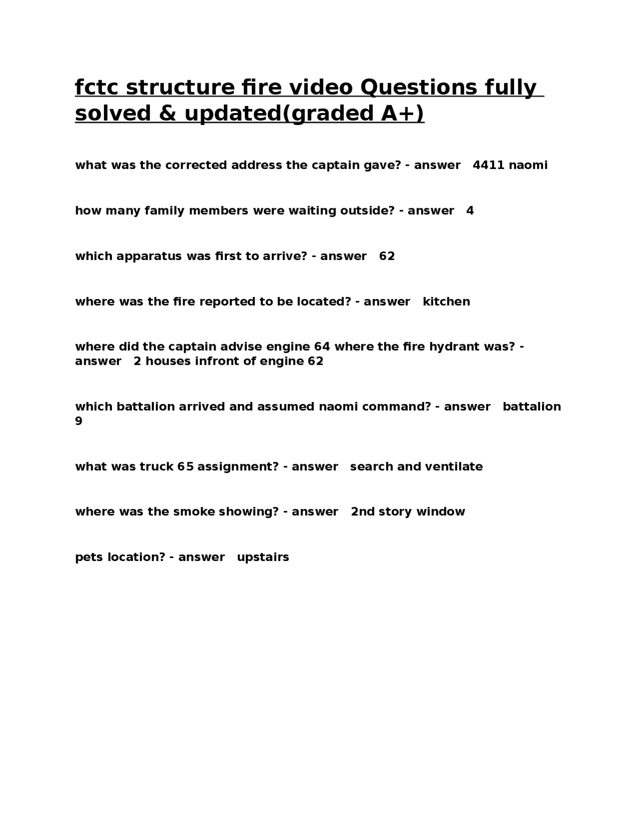 fctc structure fire video Questions fully solved & updated(graded A+ ...