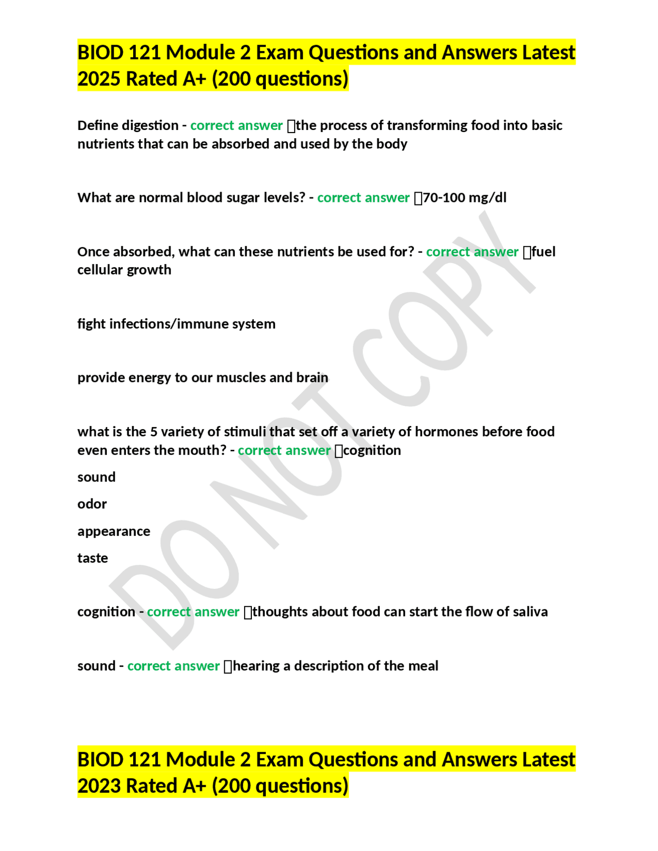 BIOD 121 Module 2 Exam Questions and Answers Latest 2025 Rated A+ (200 ...