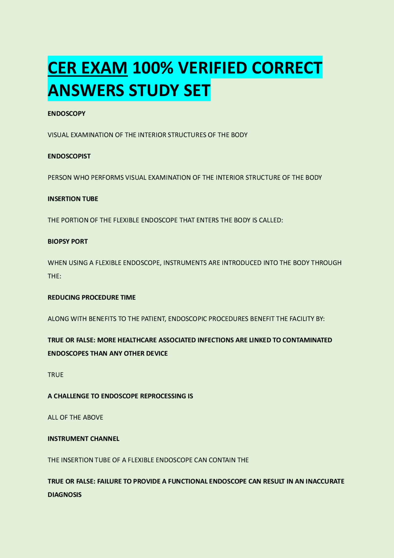 CER EXAM 100% VERIFIED CORRECT ANSWERS STUDY SET | Exams Health ...
