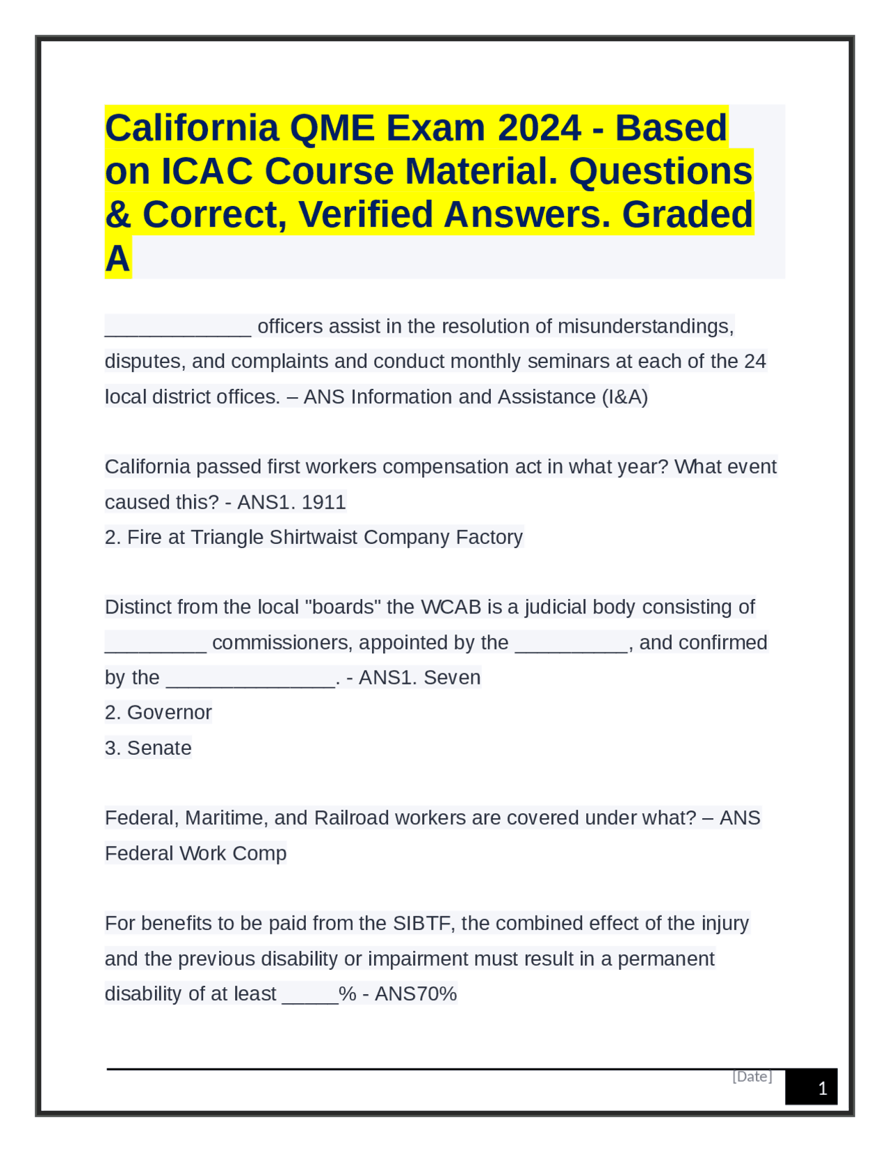 California QME Exam 2024: Questions and Answers Based on ICAC Course ...